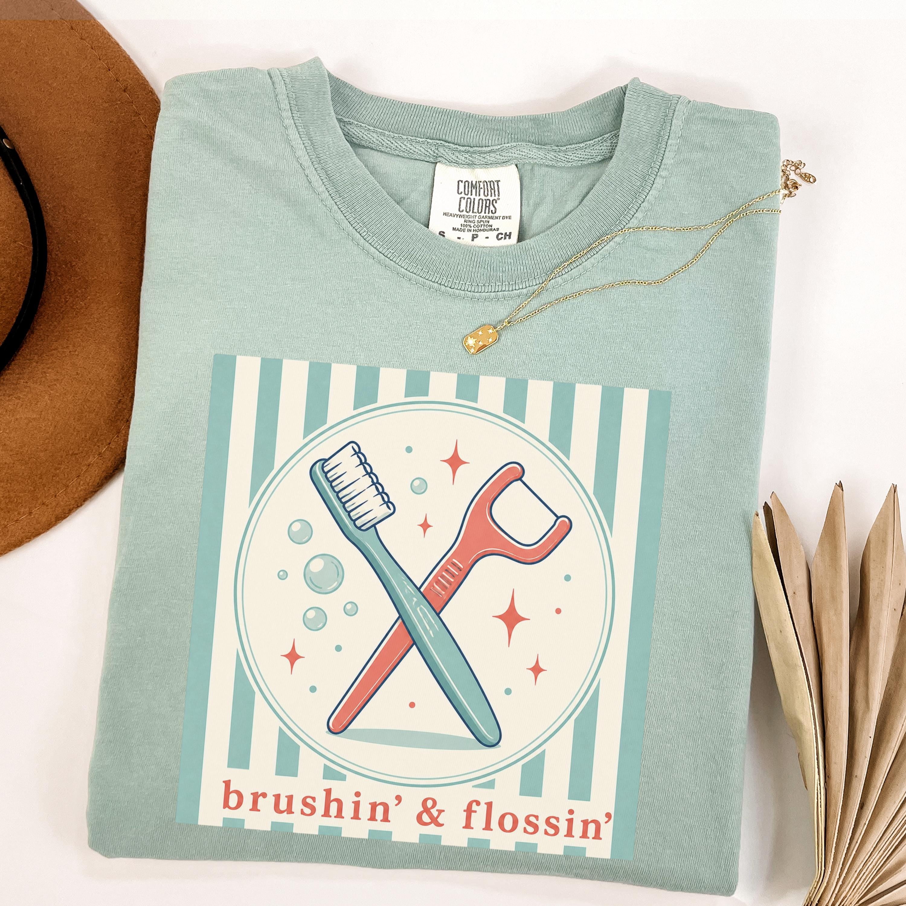 CLOTEX Dental Stripe Shirt, Brush Floss Tee, Retro Tooth Care Graphic ...