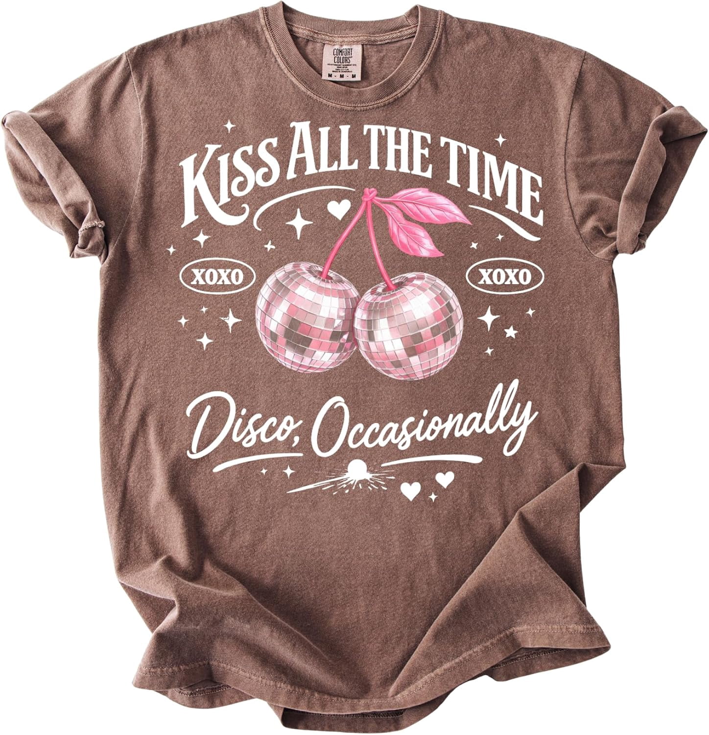CLOTEX Disco Cherry Graphic T-Shirt Kiss All The Time Pink Retro Fruit ...