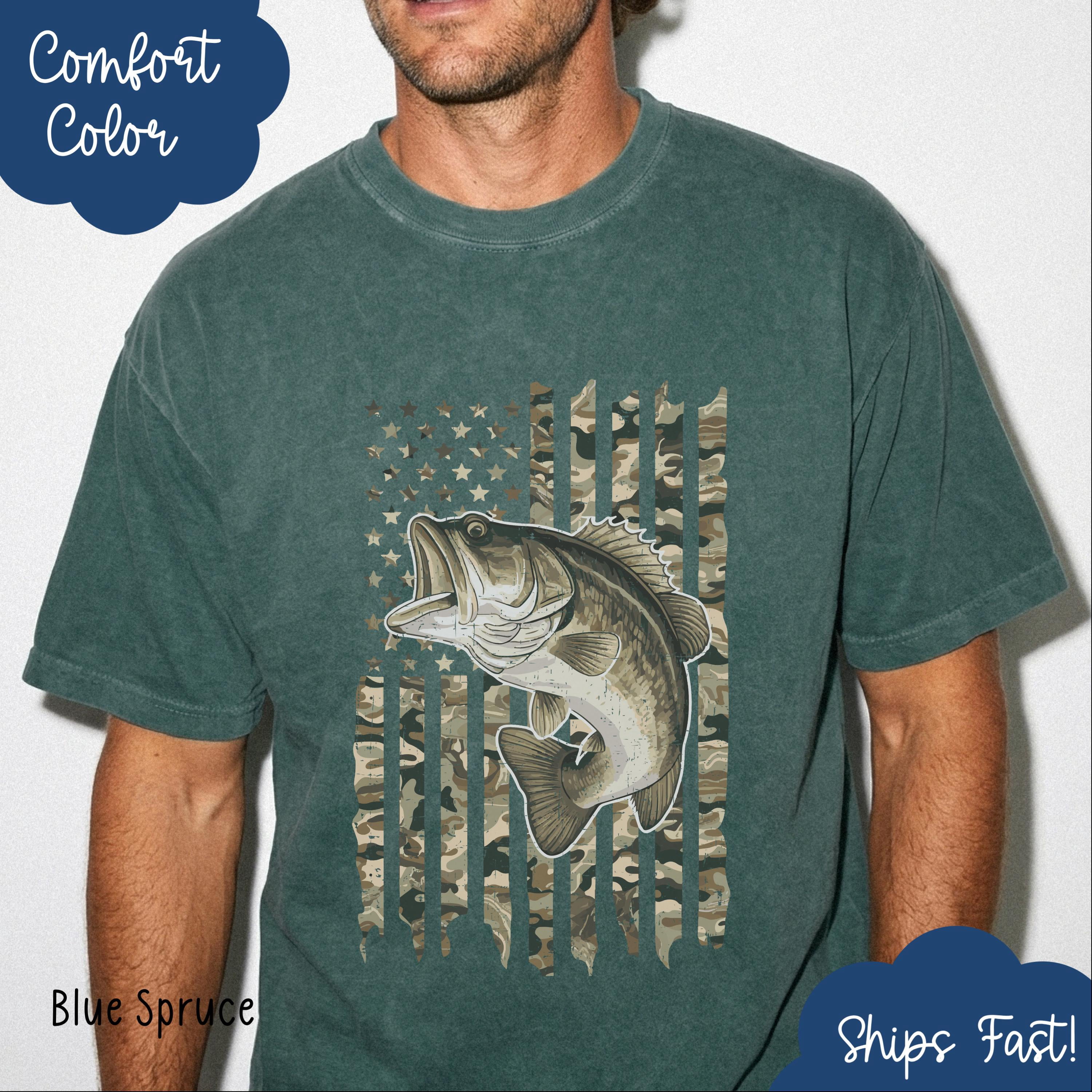 CLOTEX Fishing Dad T-Shirt, Bass Fish American Flag Camo Patriotic ...