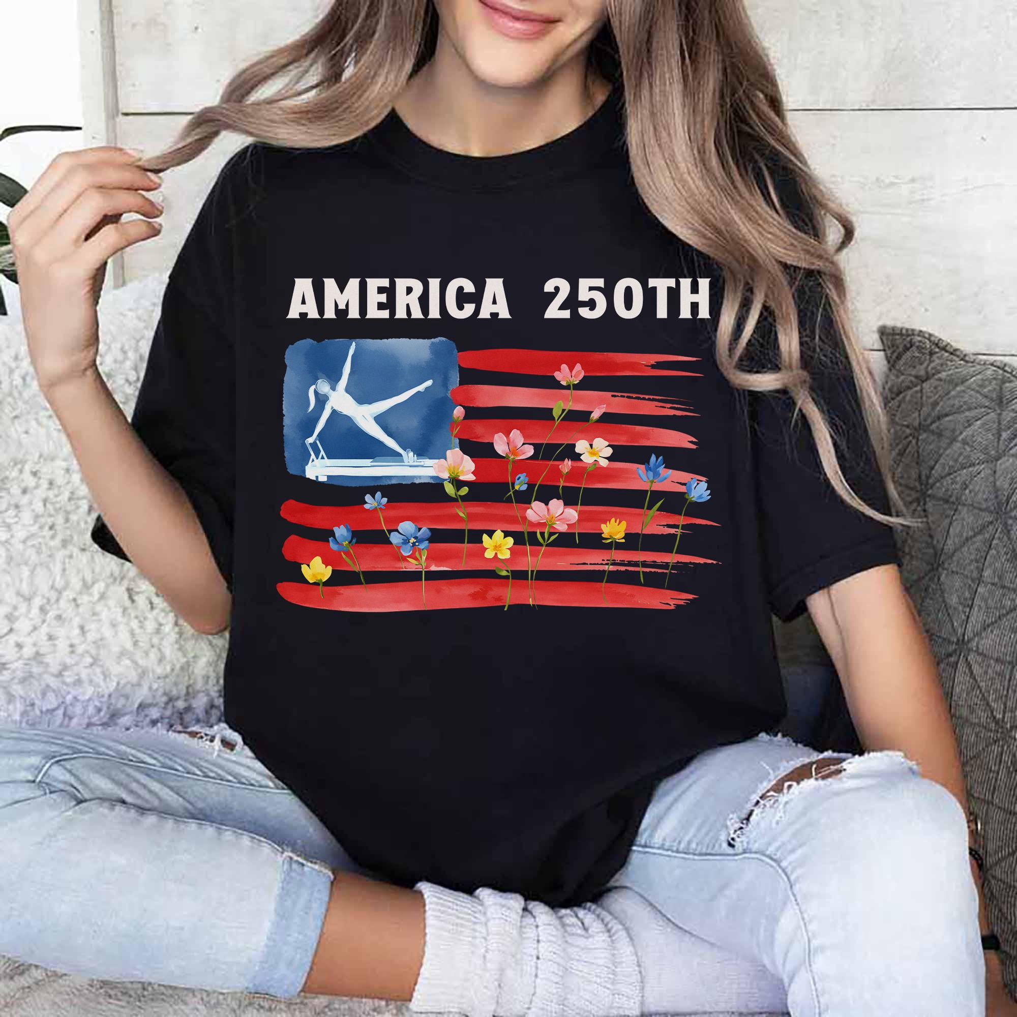 CLOTEX Floral America Pilates Shirt, 250th Year Celebration Tee ...