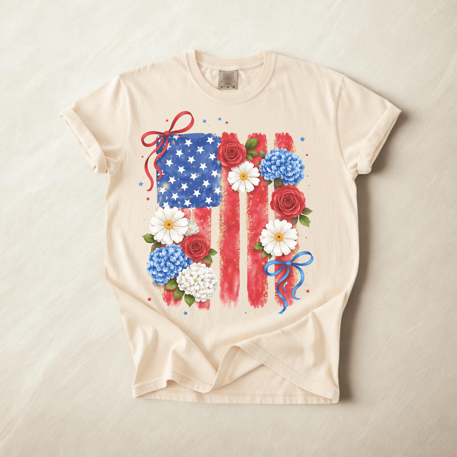 CLOTEX Floral American Flag Shirt for Women, Comfort Colors Patriotic ...
