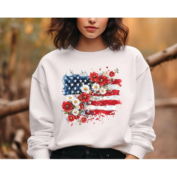 CLOTEX Floral USA Flag Sweatshirt,Patriotic Sweatshirt,4th of July ...