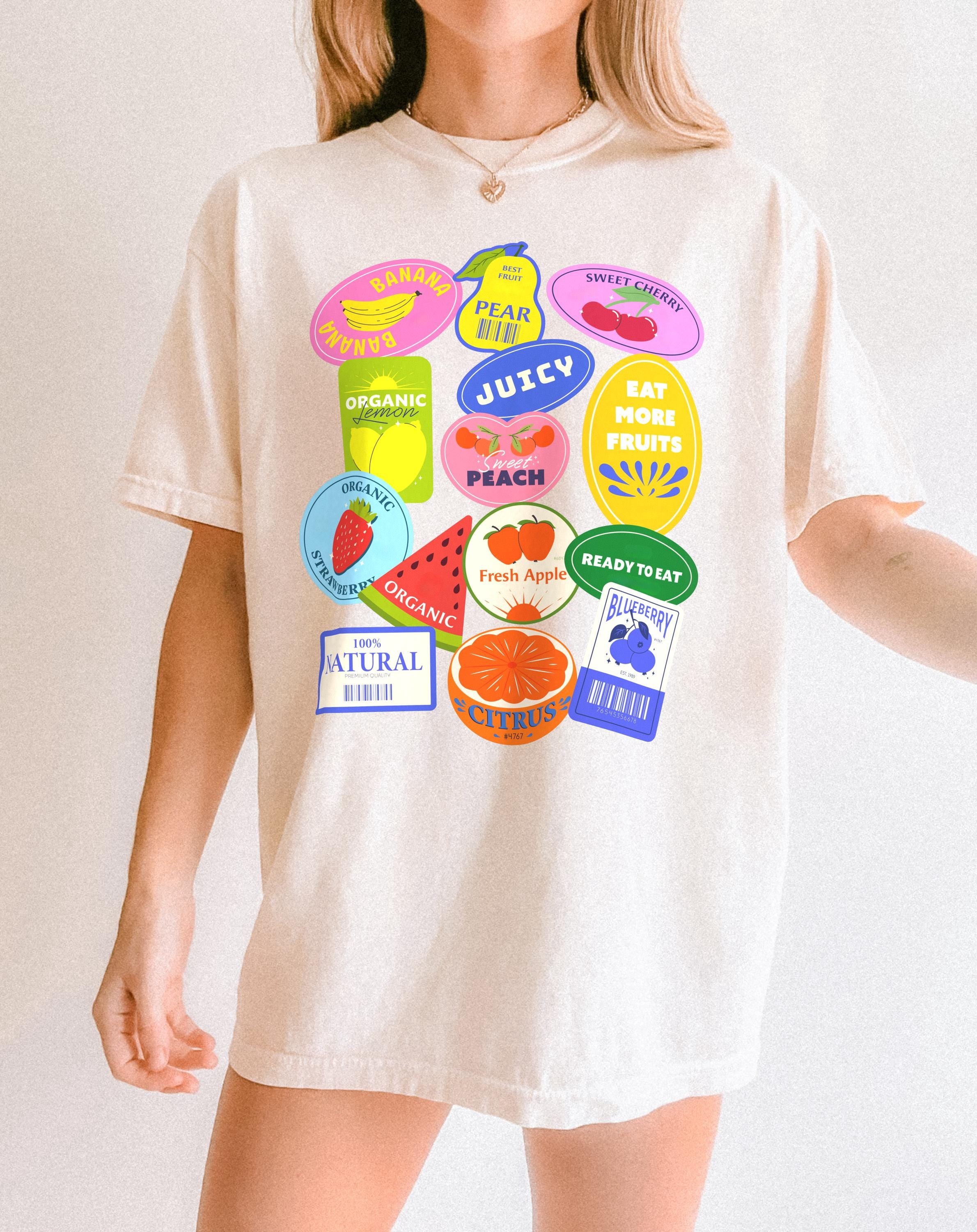 CLOTEX Fruit Stickers Graphic Tee: Comfort Colors Preppy Summer Shirt ...