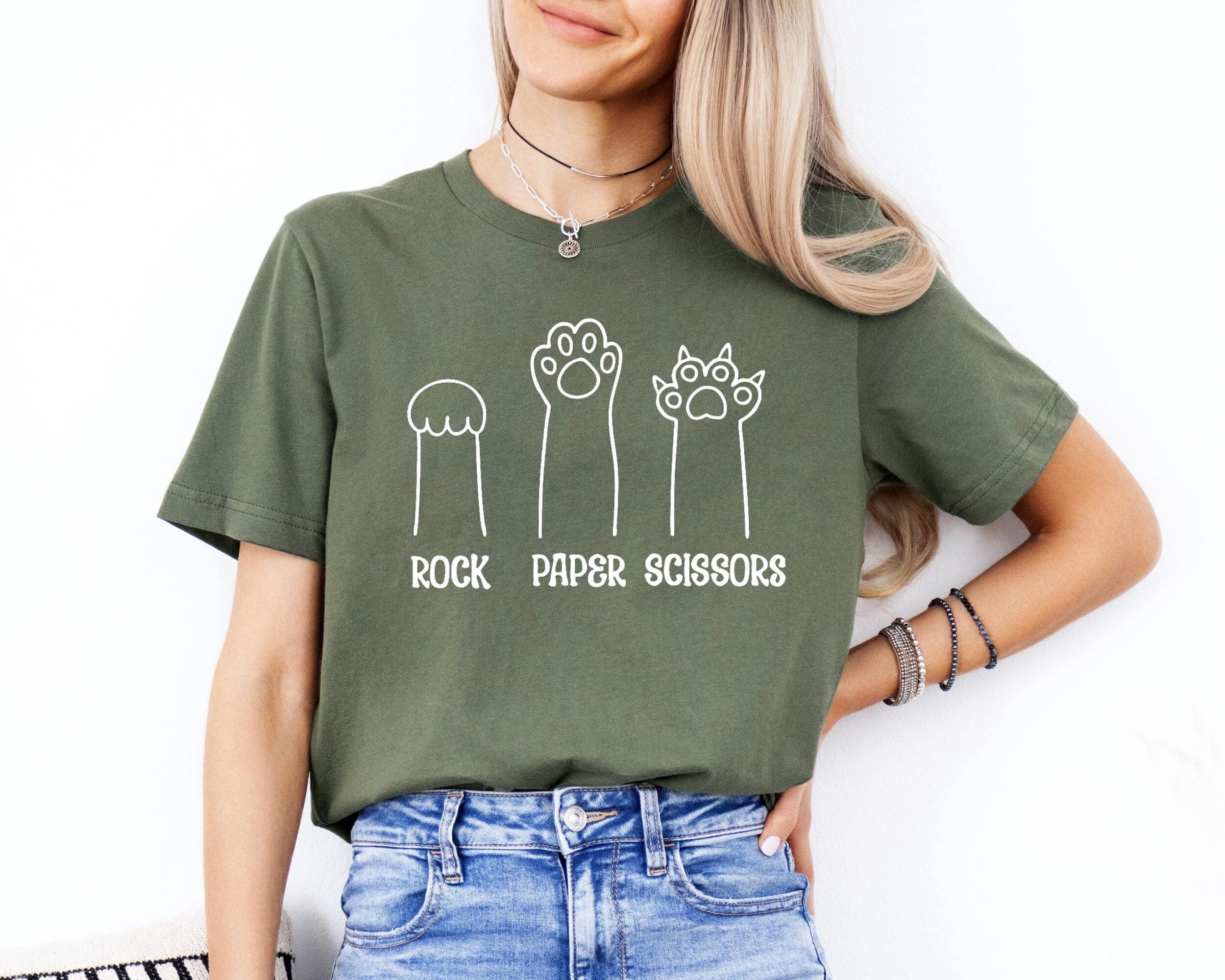 CLOTEX Funny Cat Paw Shirt: Rock Paper Scissors Unisex Tee, Graphite ...