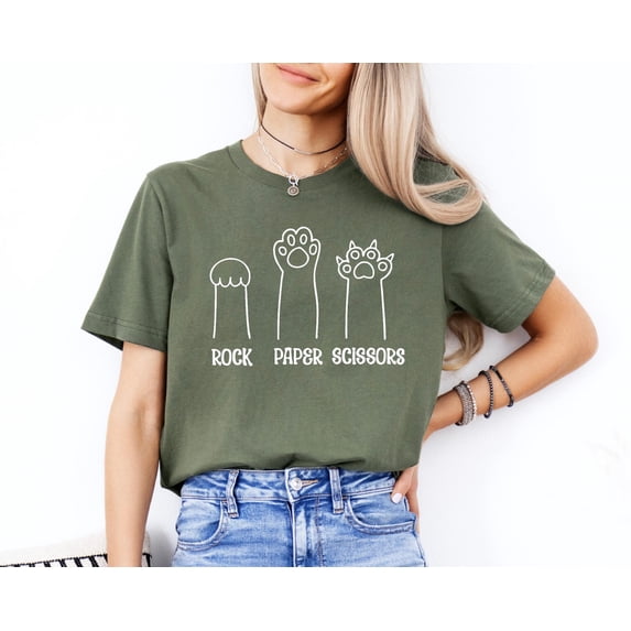 CLOTEX Funny Cat Paw Shirt: Rock Paper Scissors Unisex Tee, Graphite ...
