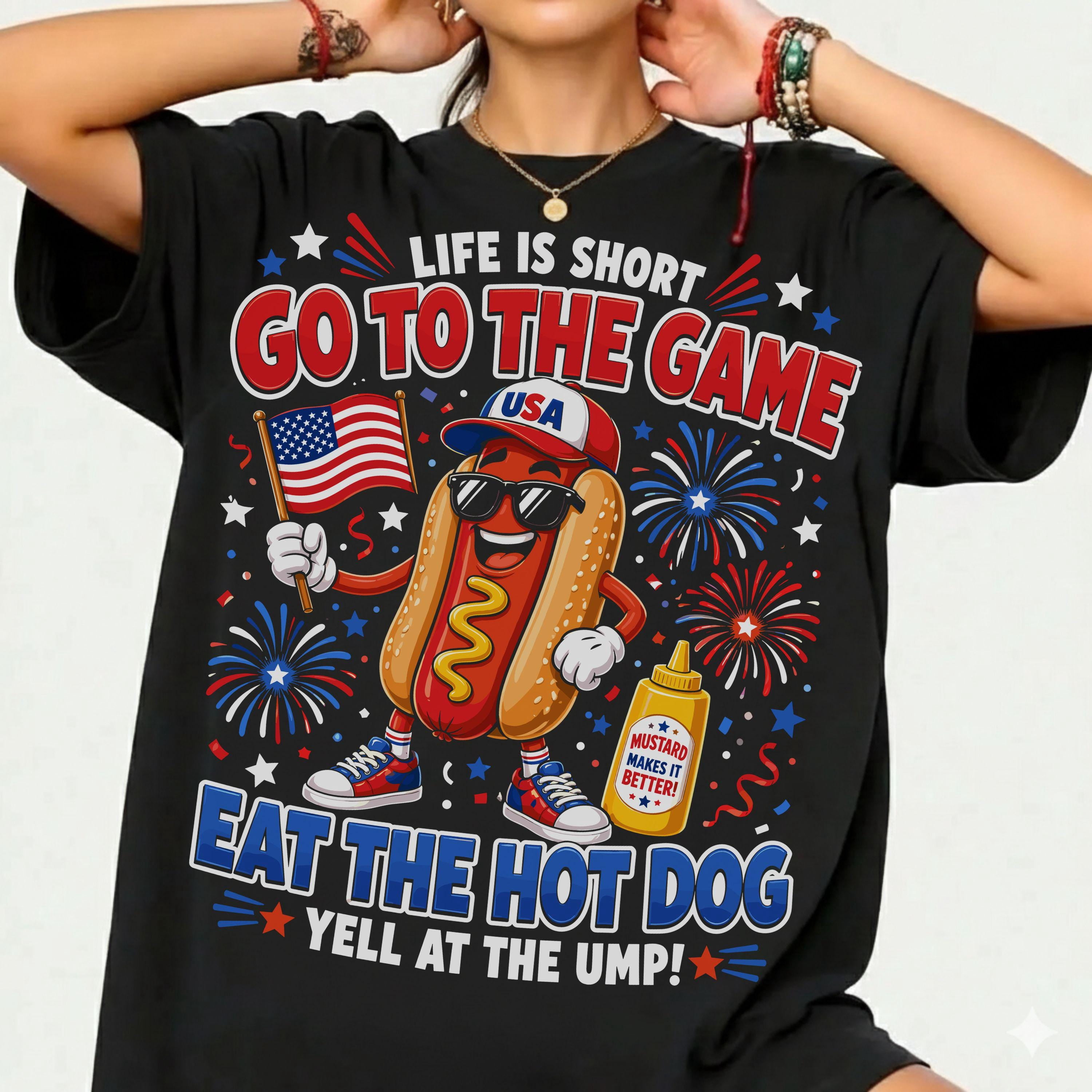 CLOTEX Funny Hot Dog 4th of July Shirt, Life Is Short Go To The Game ...