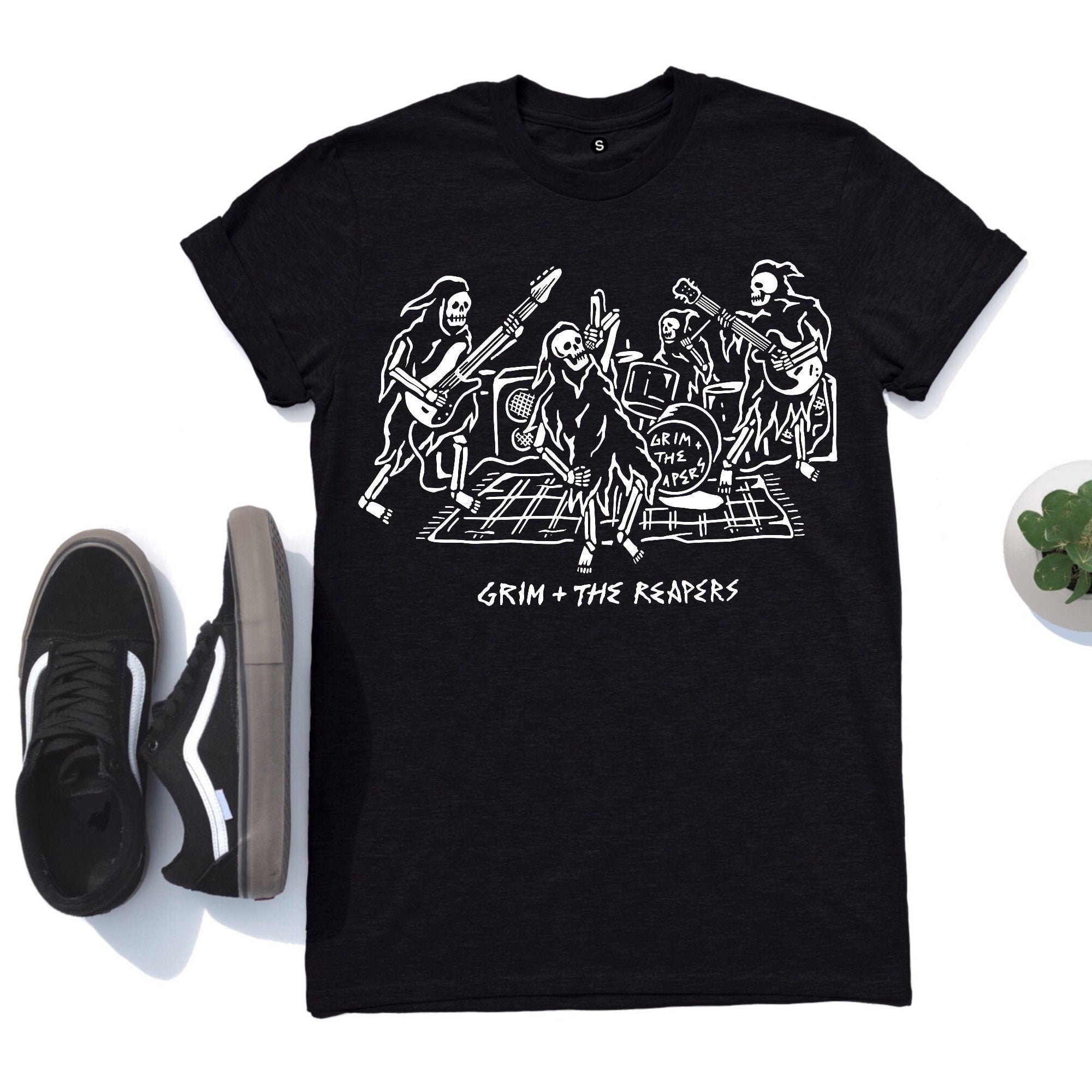 CLOTEX Grim Reapers Band T-Shirt, Skeleton Graphic Tee, Unisex Cotton ...