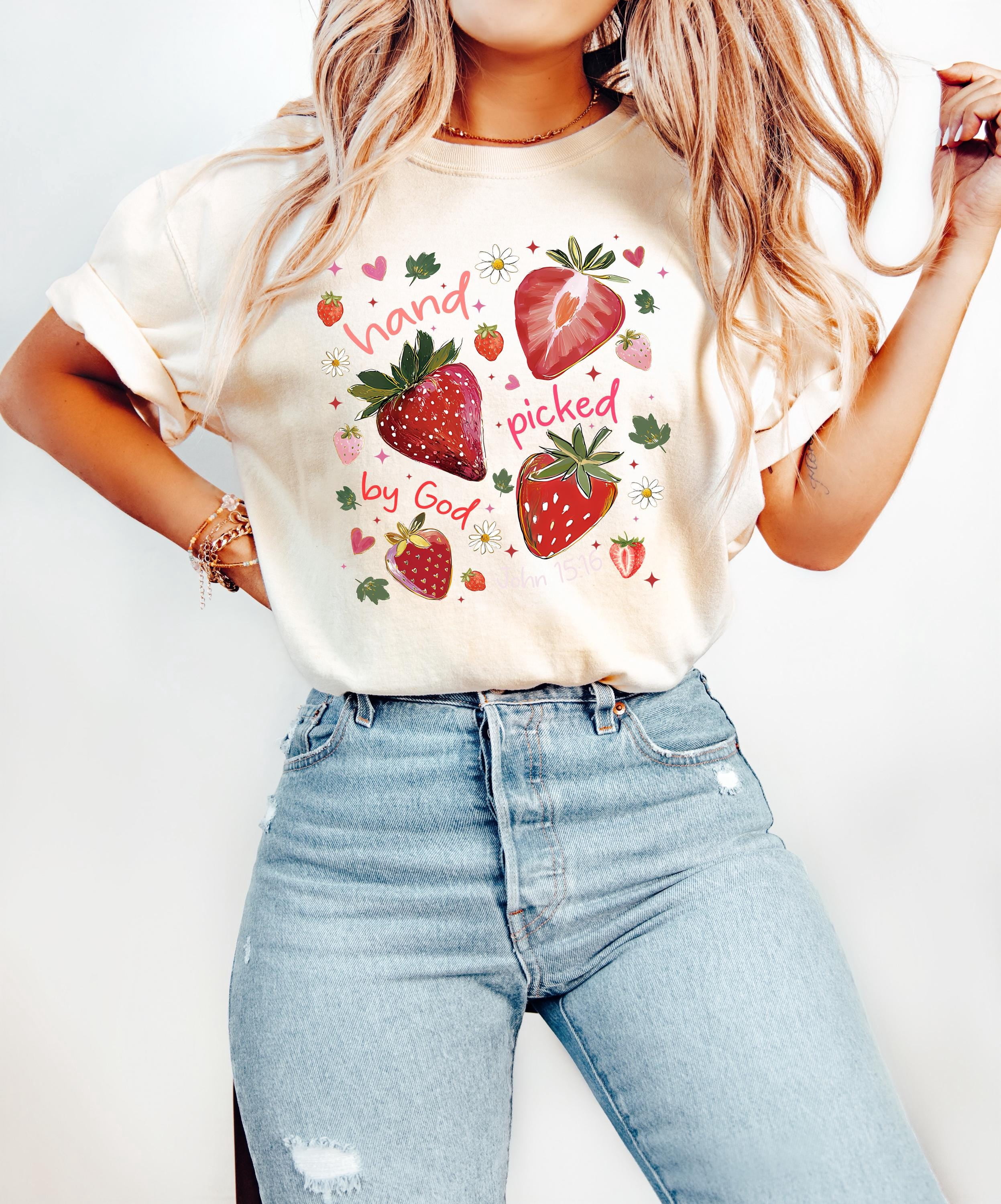 CLOTEX Hand Picked By God Shirt, John 15 16 Tee, Strawberry Christian T ...