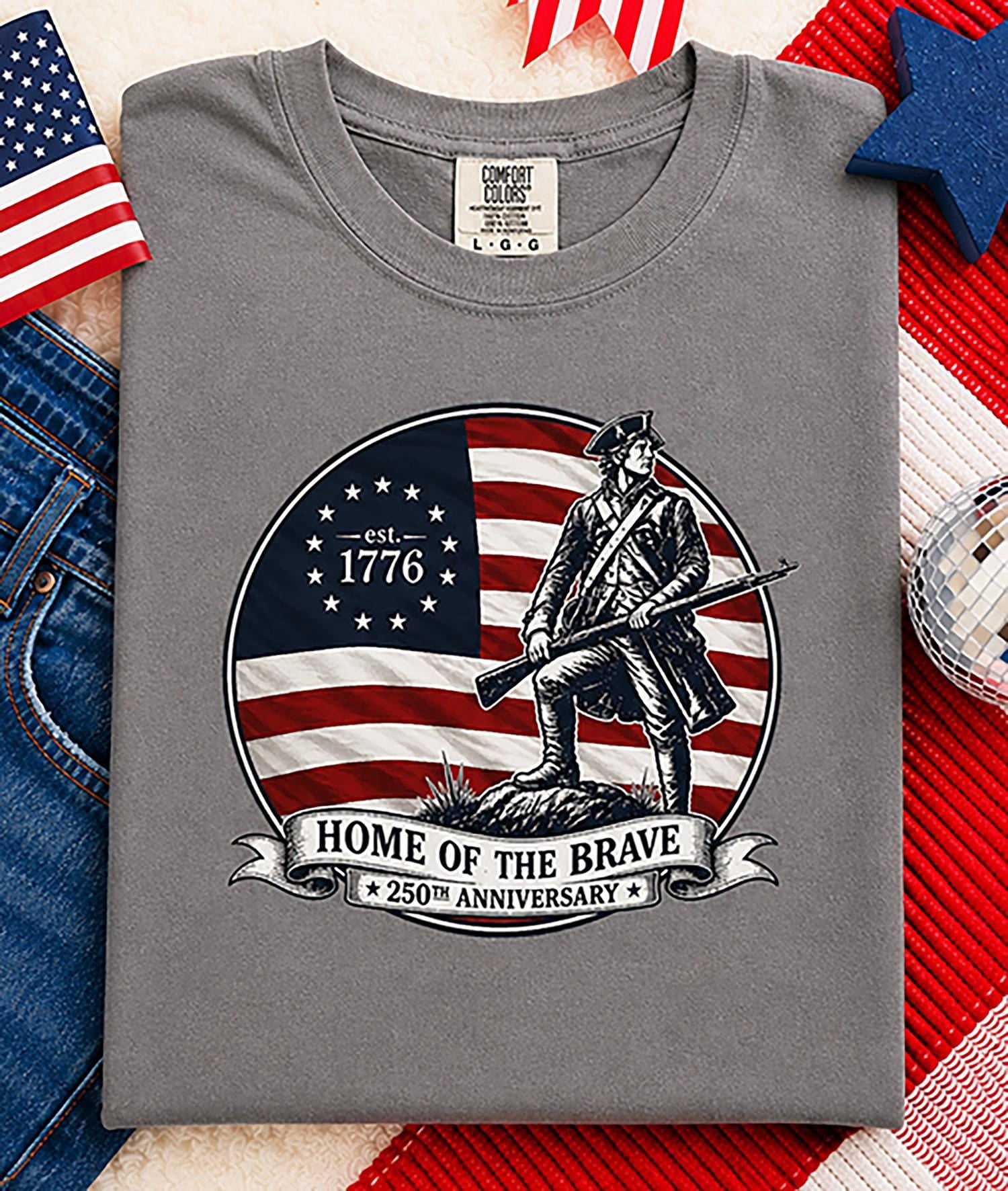 CLOTEX Home of the Brave 1776 Patriotic Comfort Colors T-Shirt ...