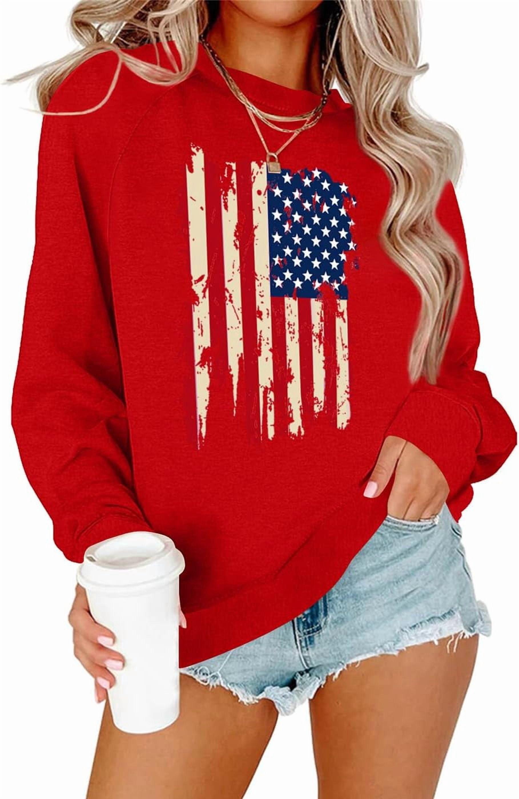 CLOTEX Lacozy Womens USA Sweatshirt Crewneck American Flag Sweater Long ...