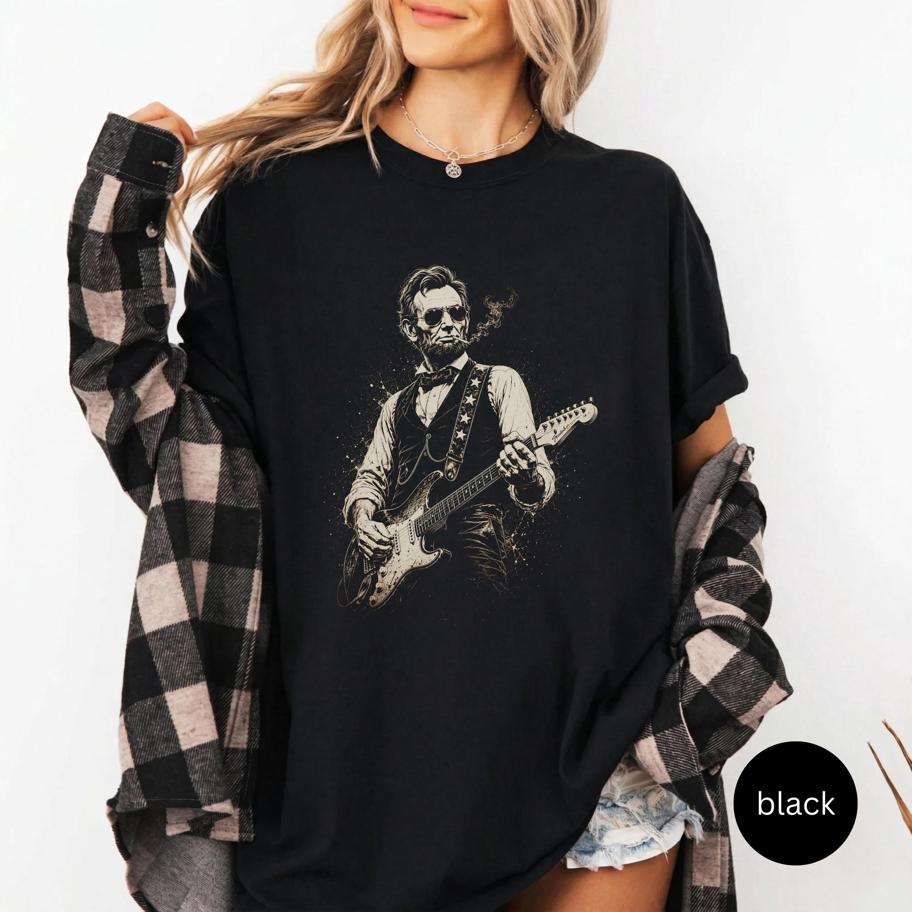 CLOTEX Lincoln Rock Guitar Shirt, Funny Lincoln Tee, Rock Music Top ...