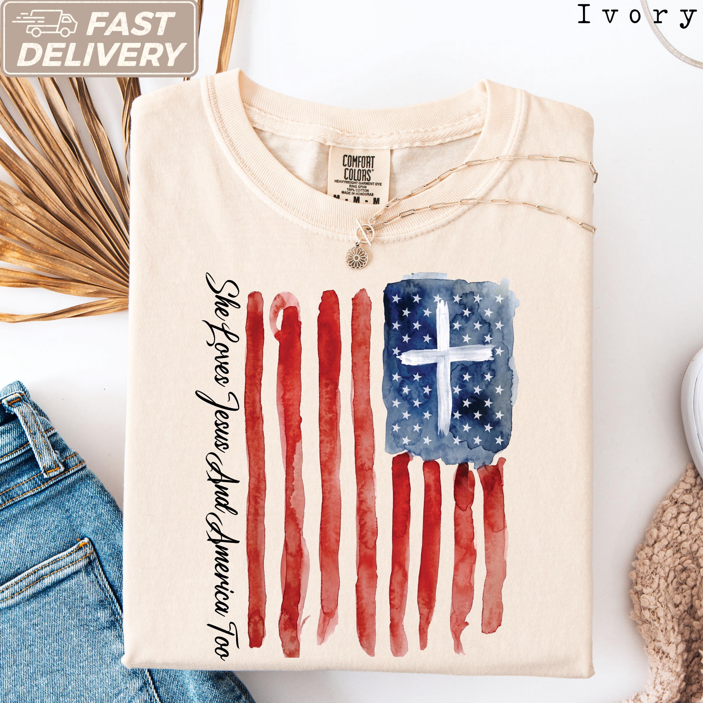 CLOTEX She Loves Jesus and America Too Shirt Christian Patriotic ...