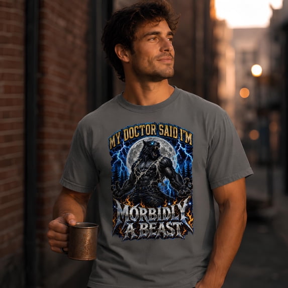 CLOTEX Morbidly a Beast Shirt: Funny Ironic Werewolf Tee, Light Green L ...