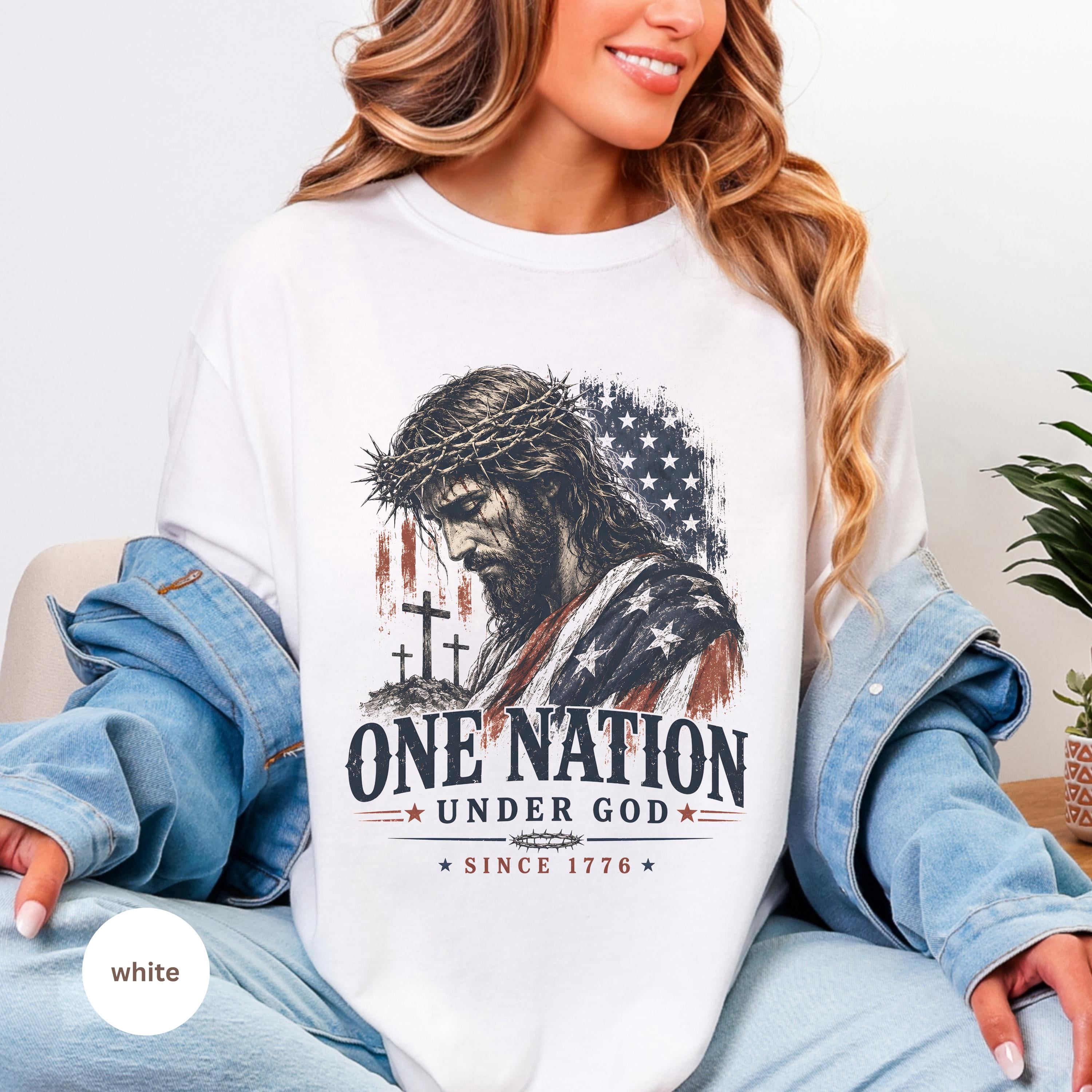CLOTEX One Nation Under God Shirt | Patriotic Christian Jesus Tee ...