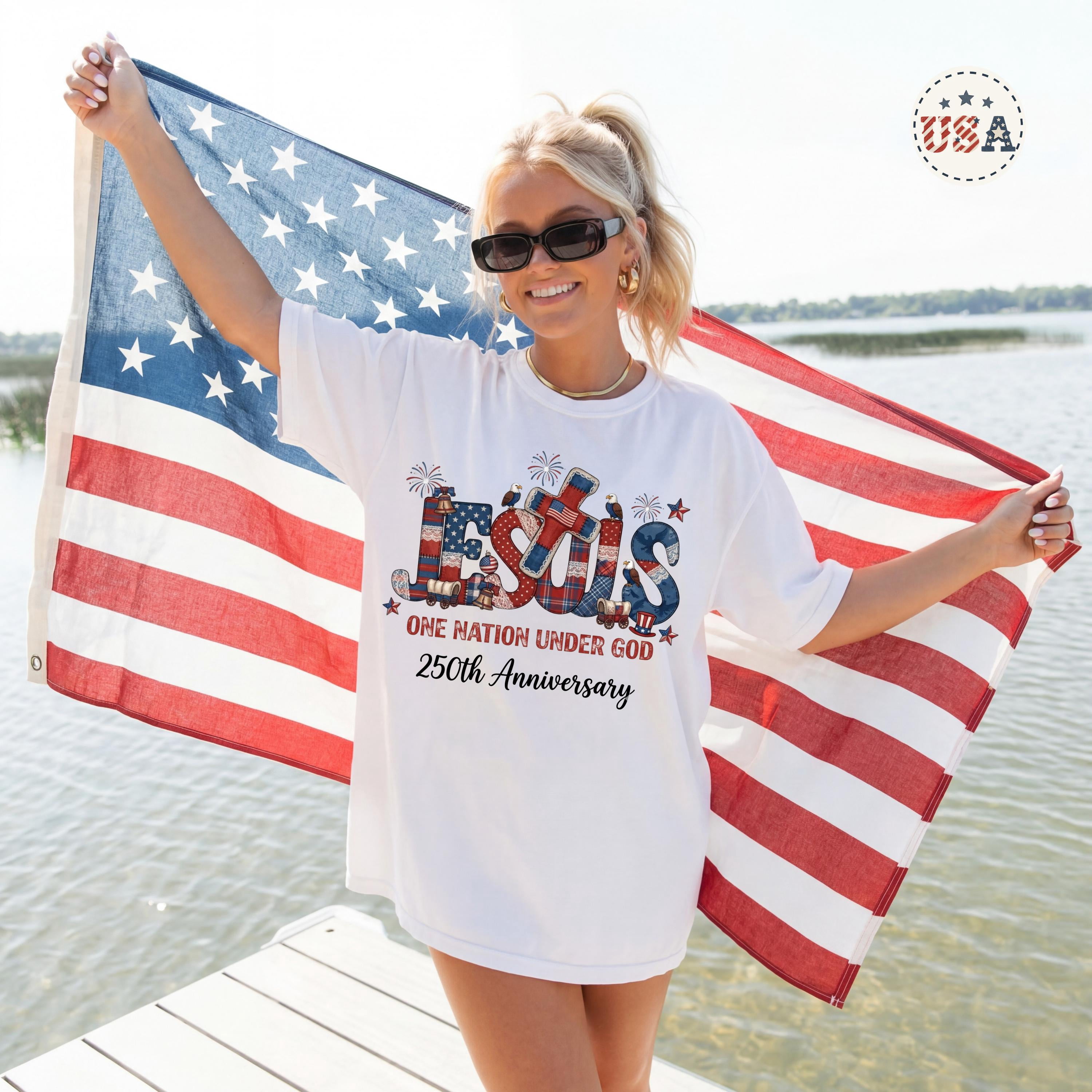 CLOTEX One Nation Under God, Faux Patchwork 250th Anniversary Tee ...
