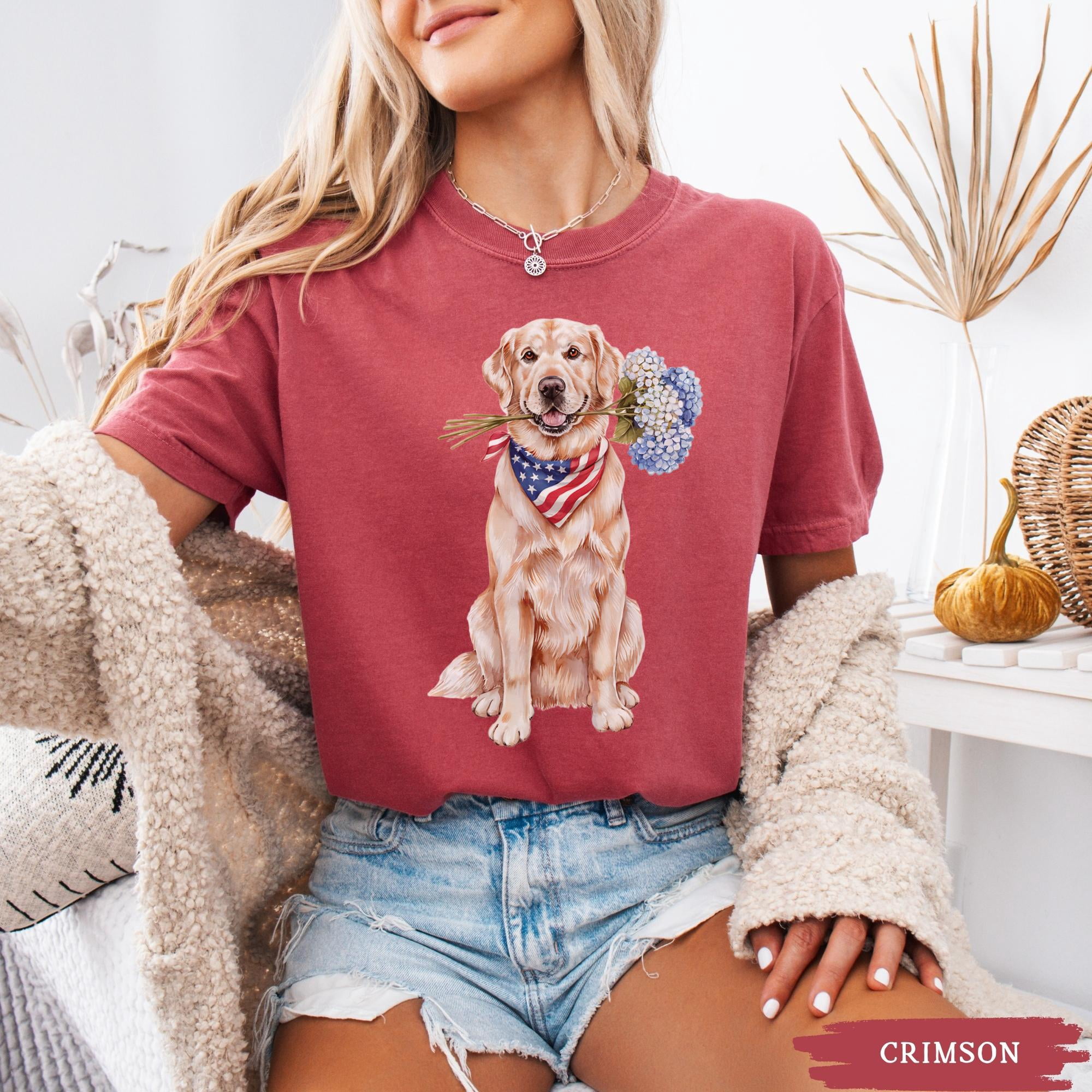 CLOTEX Patriotic Cream Golden Retriever 4th of July Shirt, Comfort ...