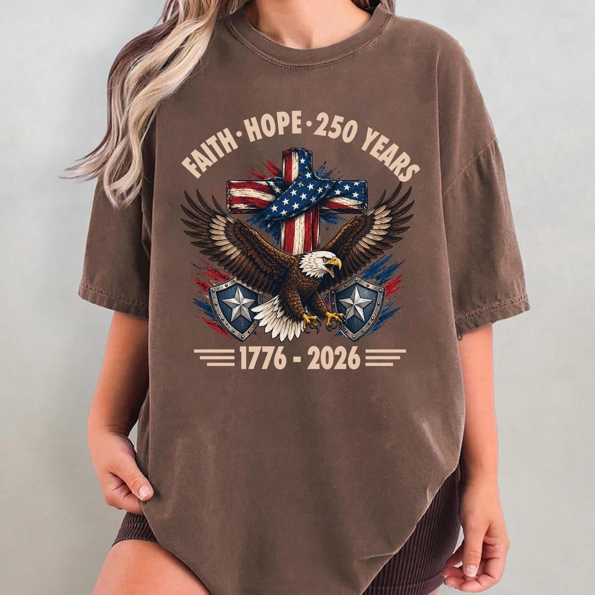 CLOTEX Patriotic Eagle Cross Shirt, 1776 2026 Faith and Freedom Tee ...