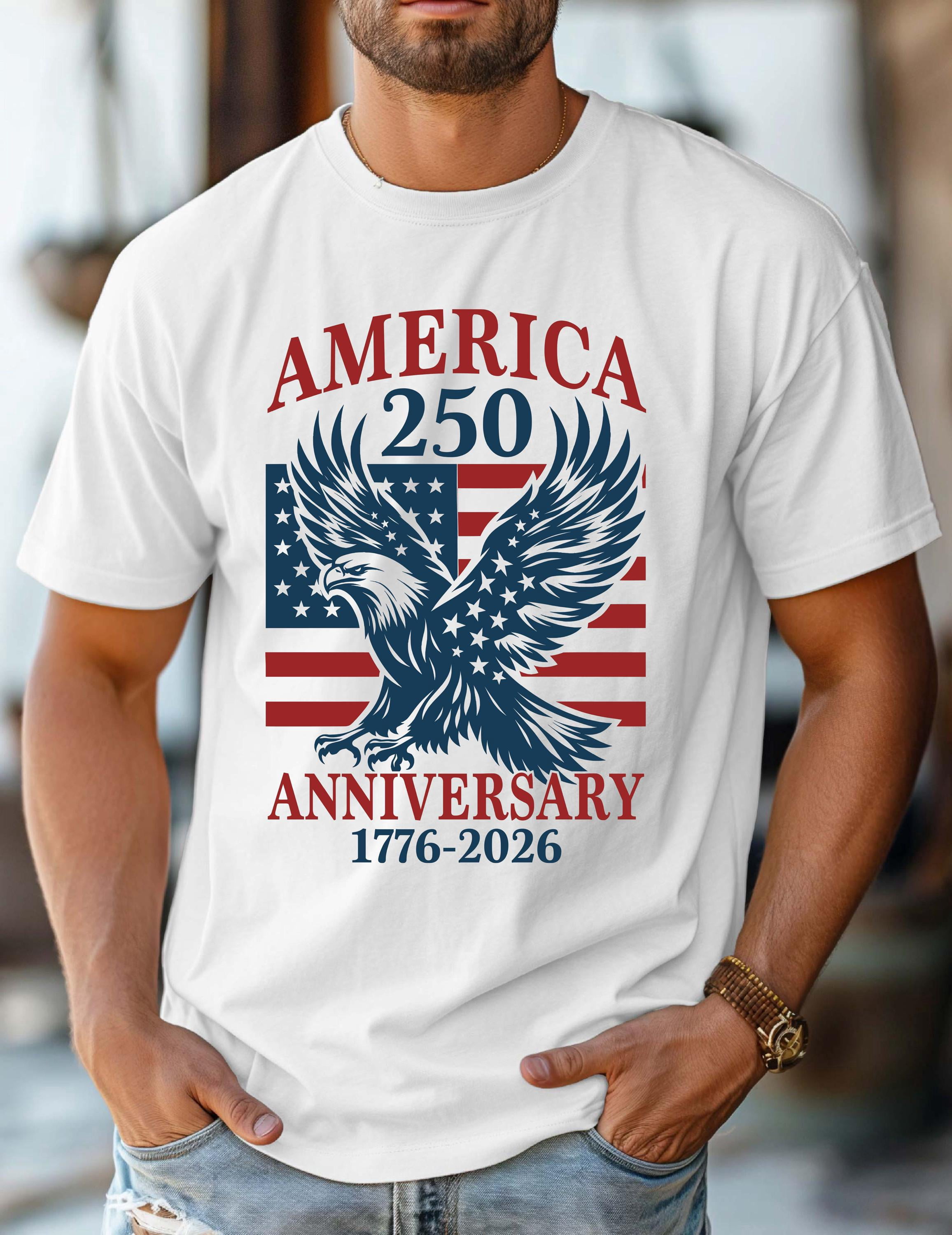 CLOTEX Patriotic Eagle USA T-shirt, 250th Anniversary America Tee, Ash ...