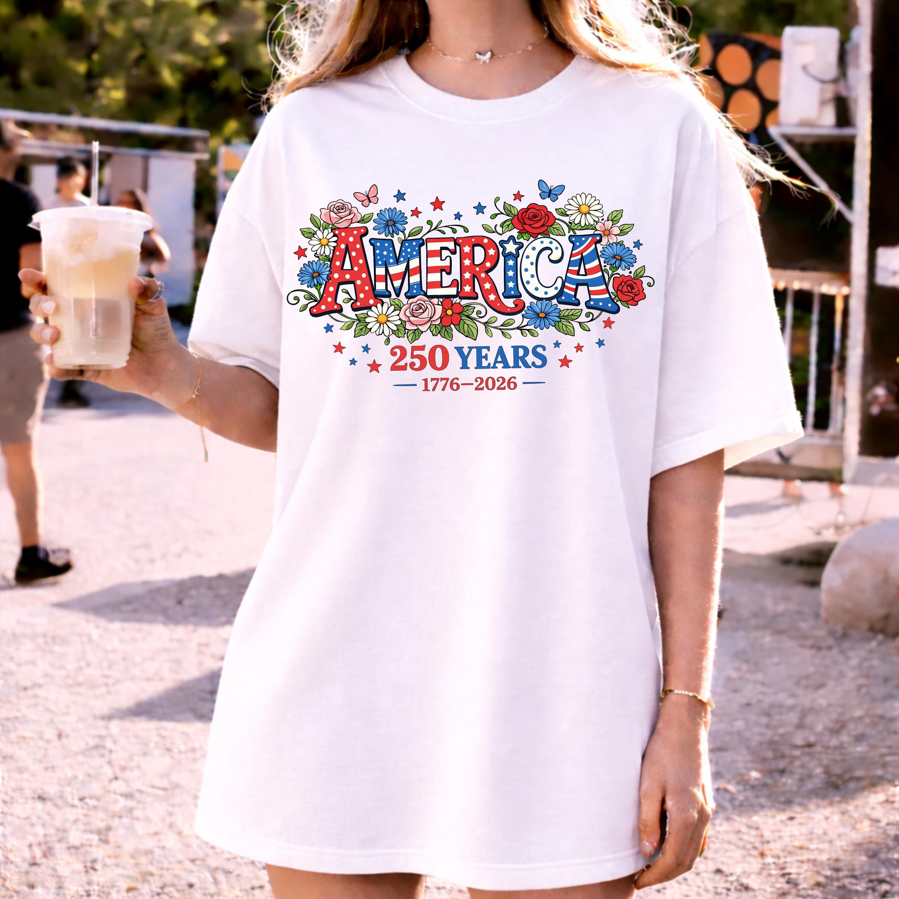 CLOTEX Patriotic Floral USA T-Shirt, America 250 Years 1776-2026 Shirt ...