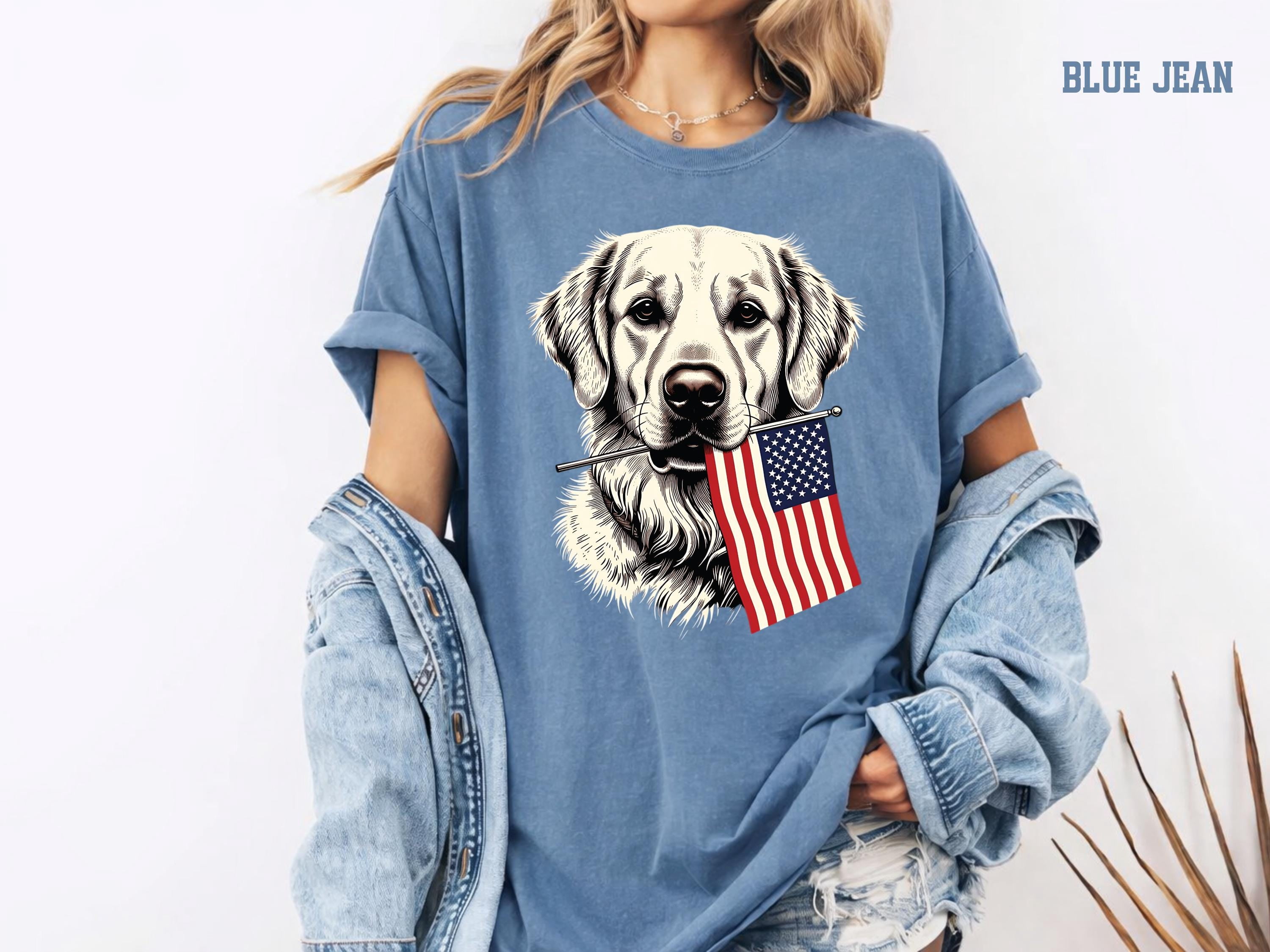 CLOTEX Patriotic Golden Retriever Comfort Colors® Shirt, American Flag ...