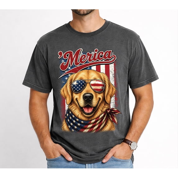 CLOTEX Patriotic Golden Retriever Shirt, Dog dad shirt, American Flag ...