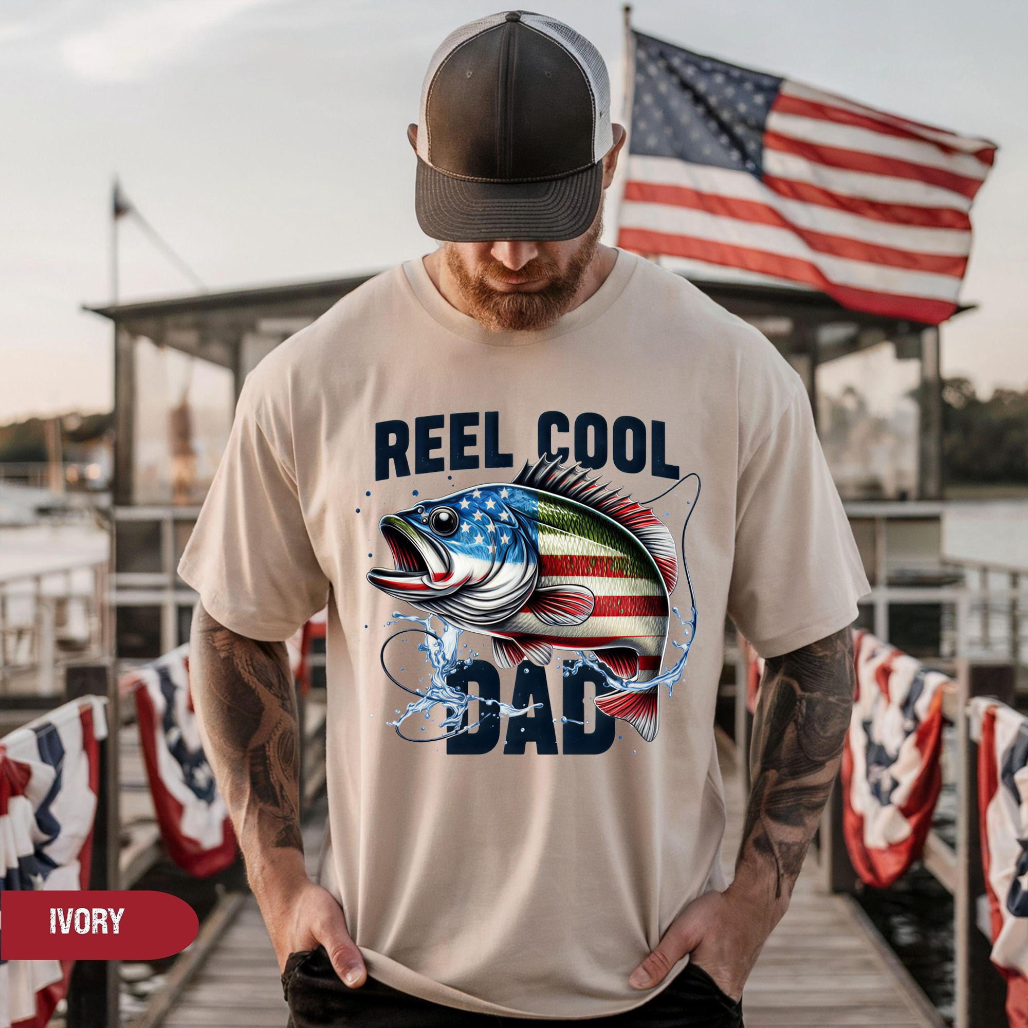 CLOTEX Patriotic Reel Cool Dad Shirt, Funny American Flag Fishing Tee ...