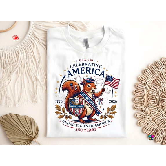 CLOTEX Patriotic Squirrel Shirt for 250th Years, Independence Day Tee ...