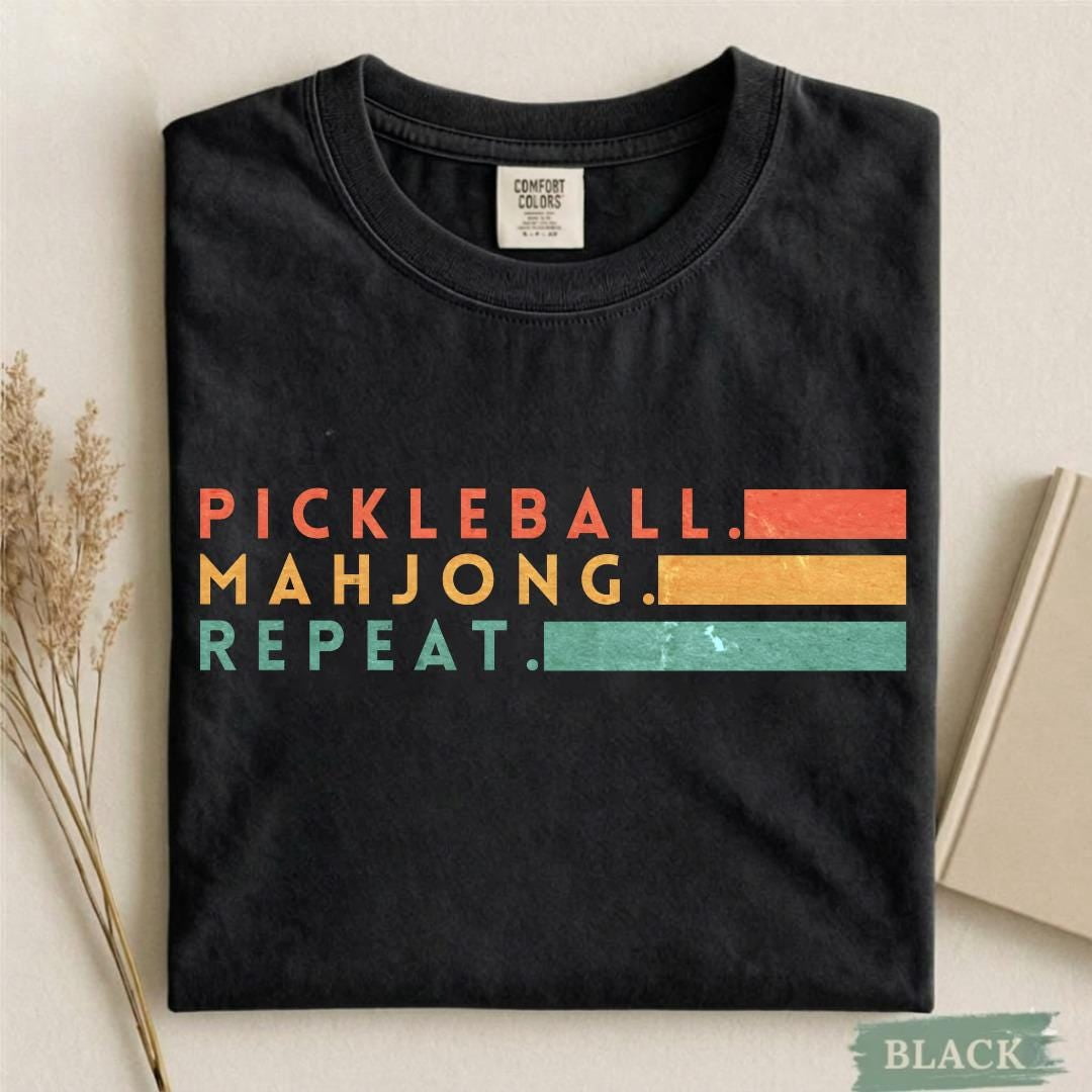 CLOTEX Pickleball Mahjong Repeat Retro Graphic T-Shirt, Comfort Colors ...
