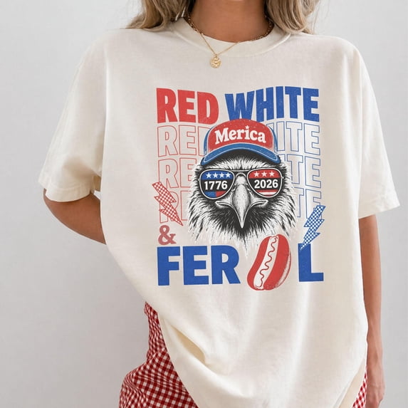 CLOTEX Red White Feral Funny Patriotic Comfort Colors Shirt America ...