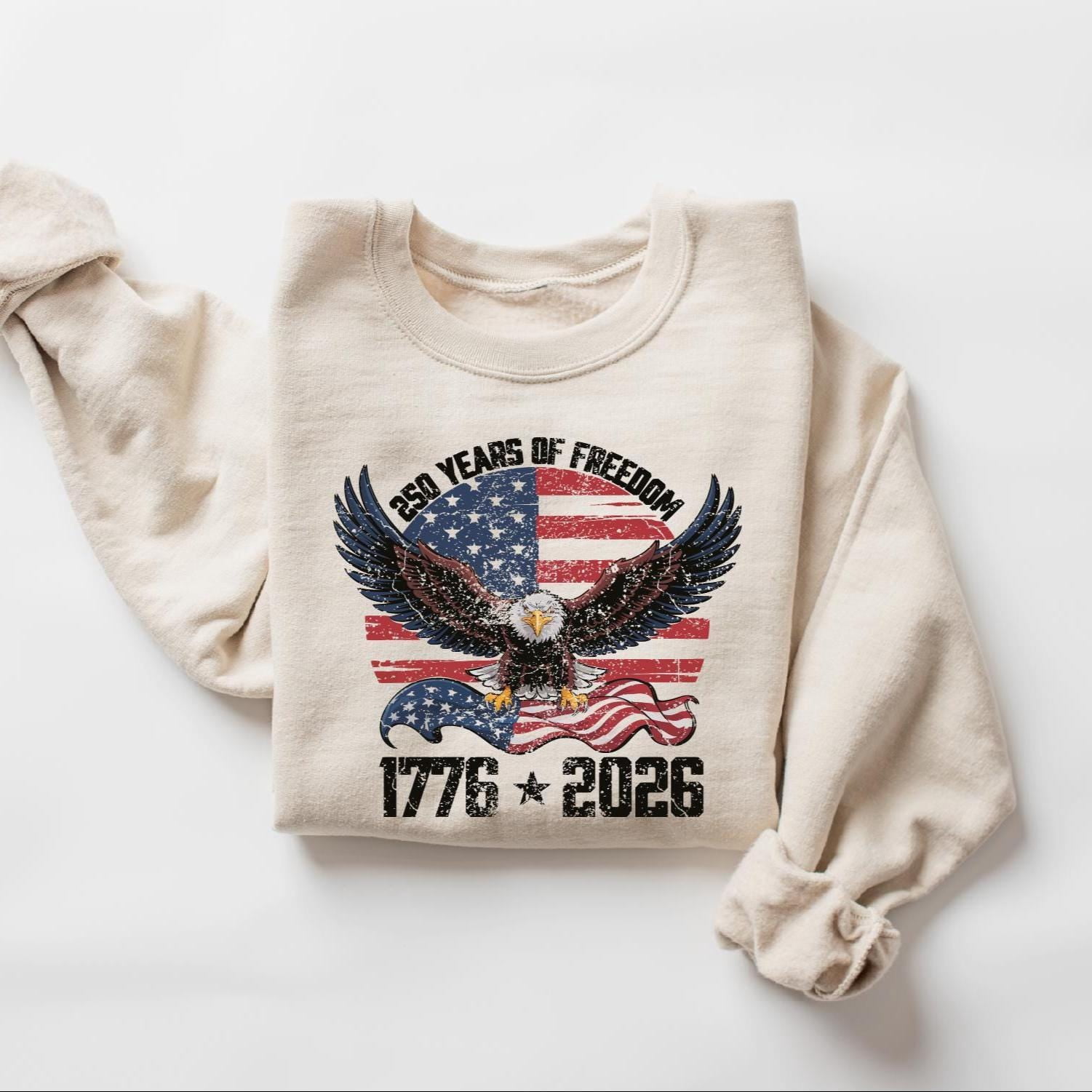 CLOTEX Retro 250 Years Of Freedom Sweatshirt, America 250th Anniversary ...