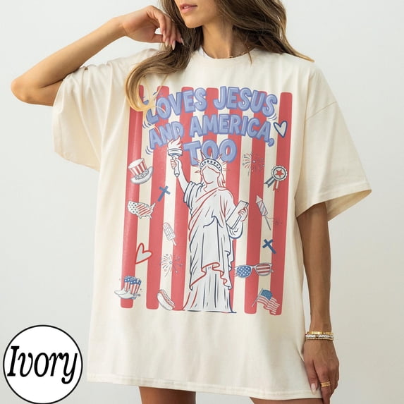 CLOTEX Retro 4th of July Shirt Loves Jesus and America Too Shirt ...