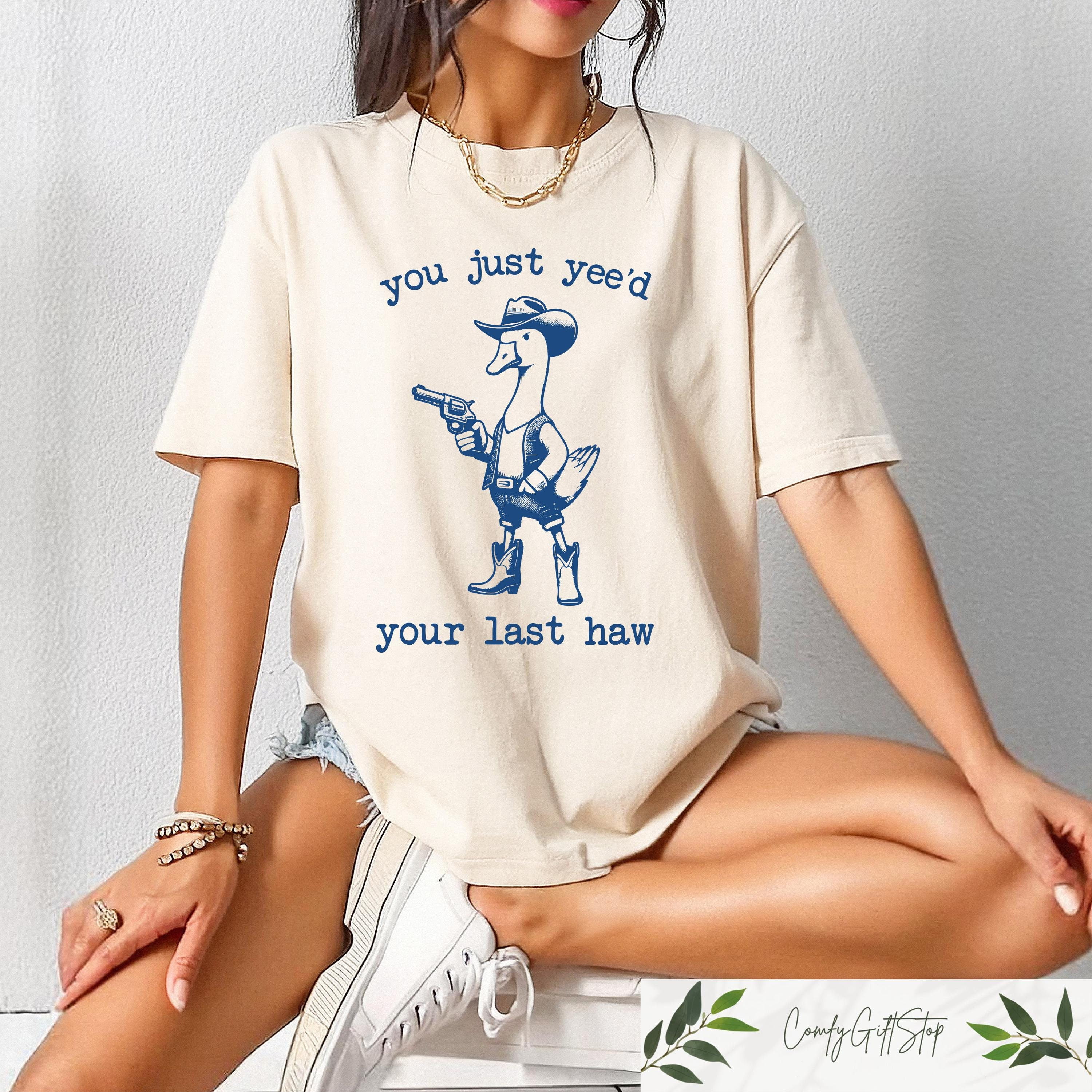 CLOTEX Retro Funny Cowboy Duck T-Shirt, Western Style Unisex Tee, Sand ...