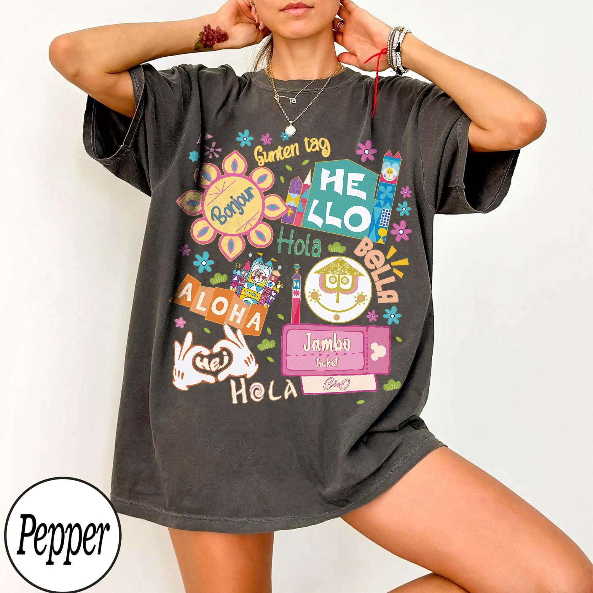CLOTEX Retro Hello Around the World Tee, Vintage Mary Blair Style Top ...