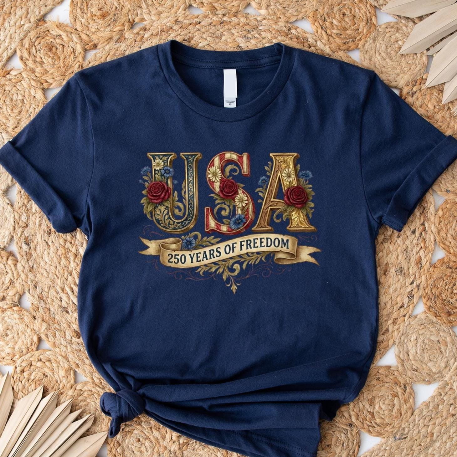 CLOTEX Retro USA 250 Shirt: Floral Patriotic Tshirt Independence Day ...