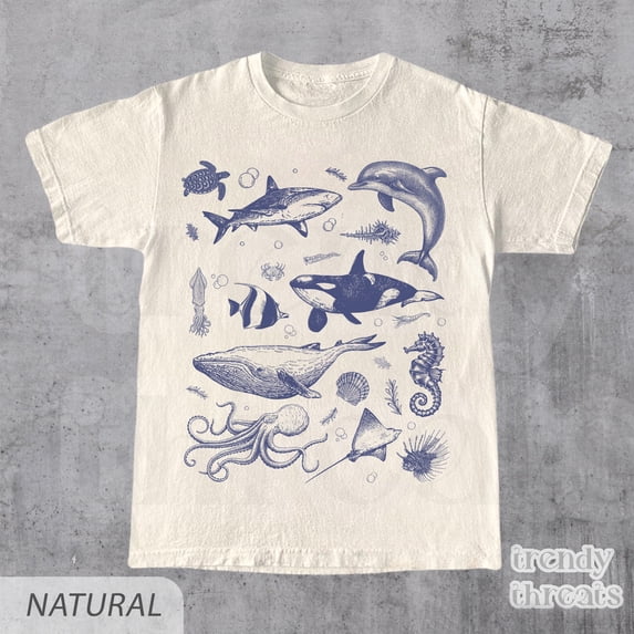 CLOTEX Sea Creatures Vintage Shirt, 90s Tattoo Sea Animal T-Shirt ...