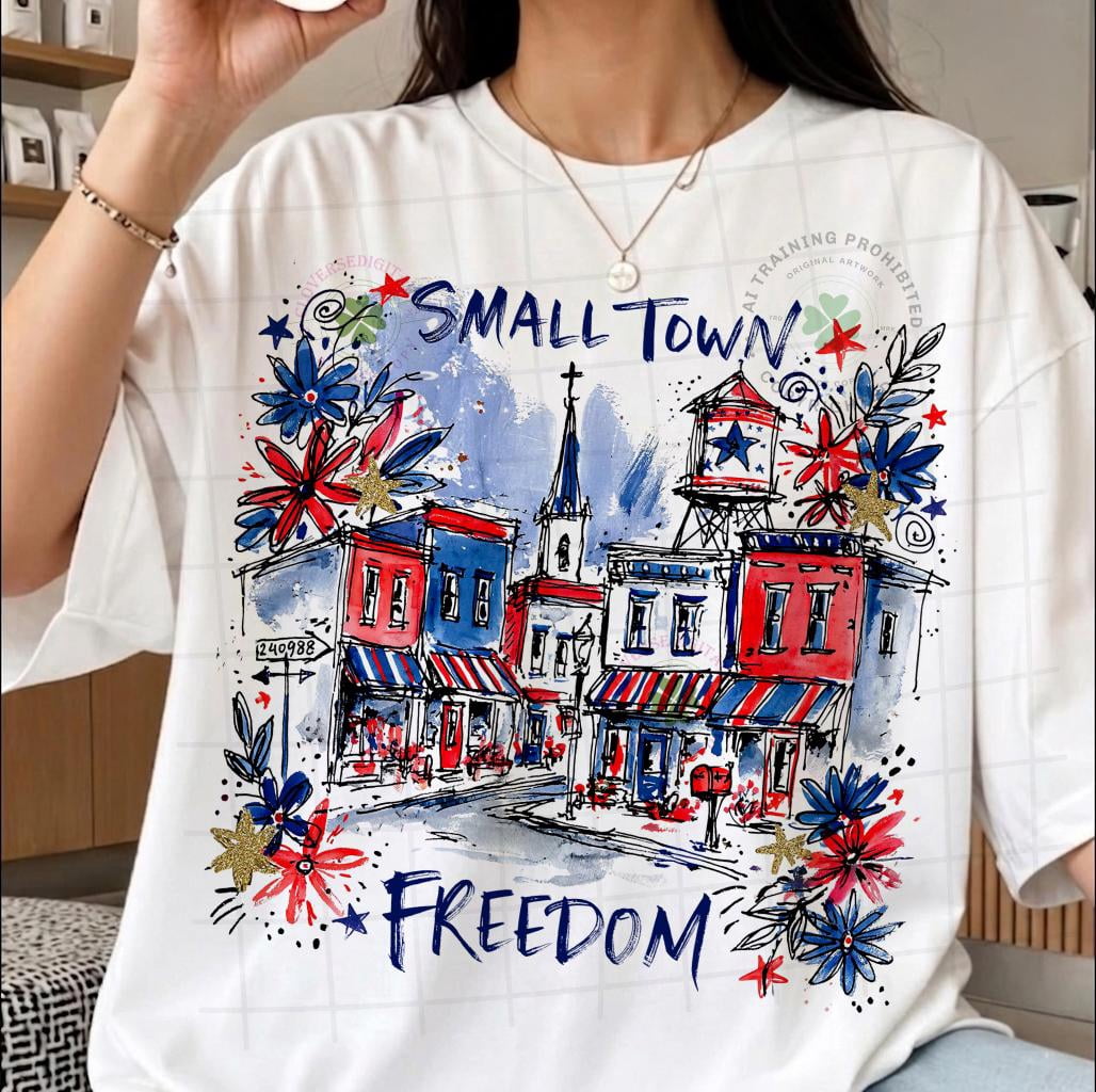 CLOTEX Small Town Freedom USA TShirt, Patriotic Memorial Day Design ...