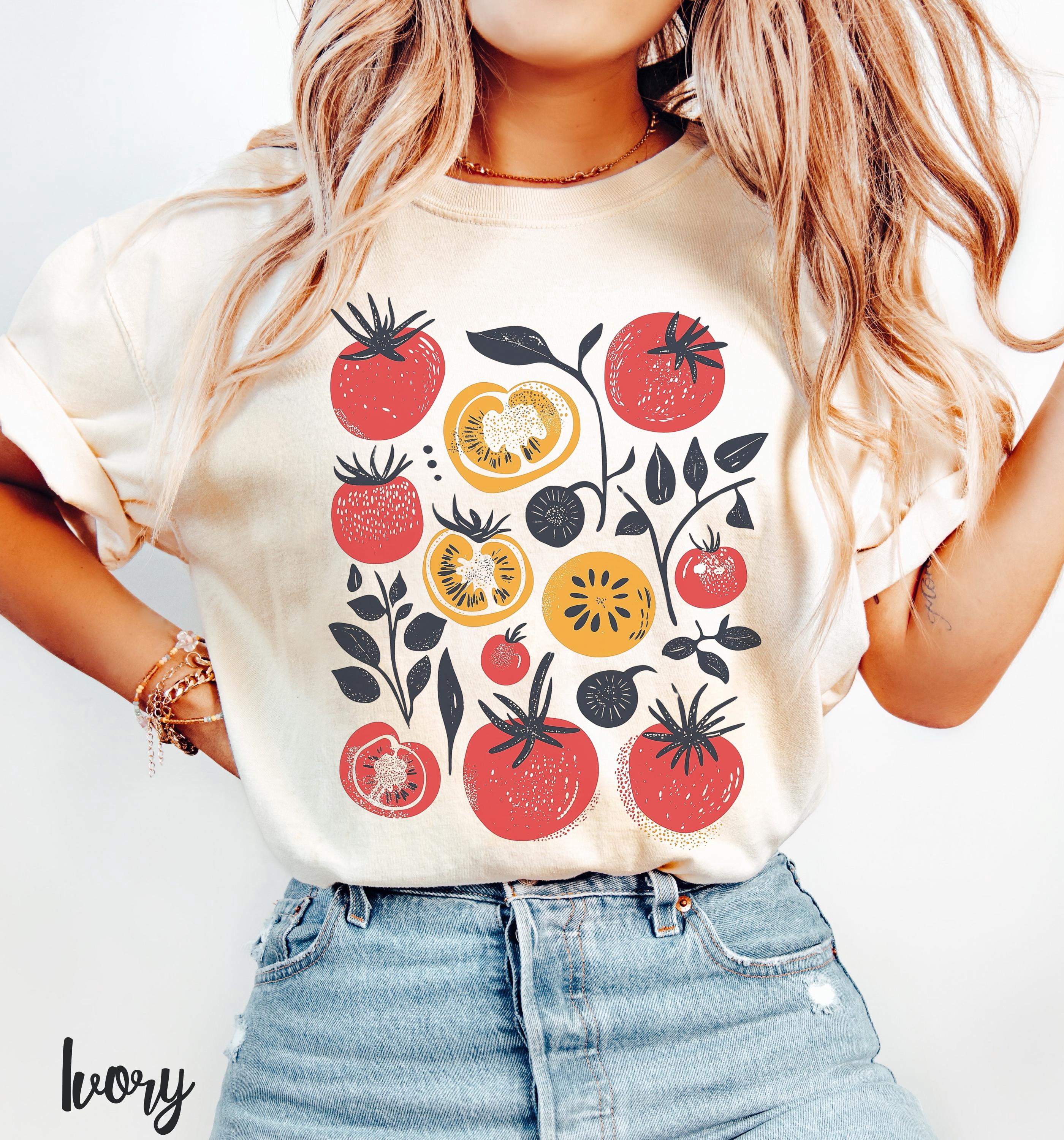 CLOTEX Tomato Garden Print T-shirt: Whimsical Cottagecore Vegan Tee ...