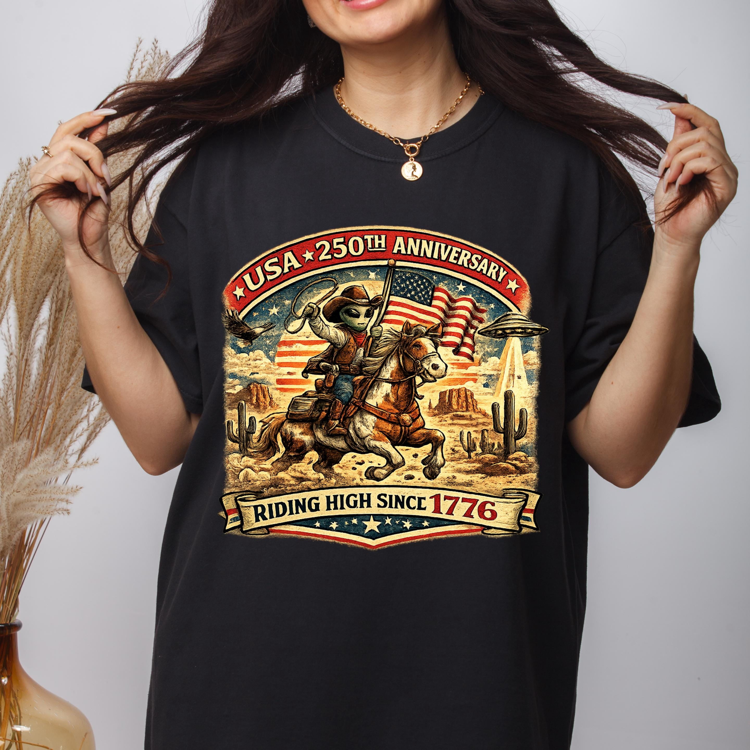 CLOTEX USA 250th Anniversary Alien Cowboy Shirt, Patriotic Western UFO ...