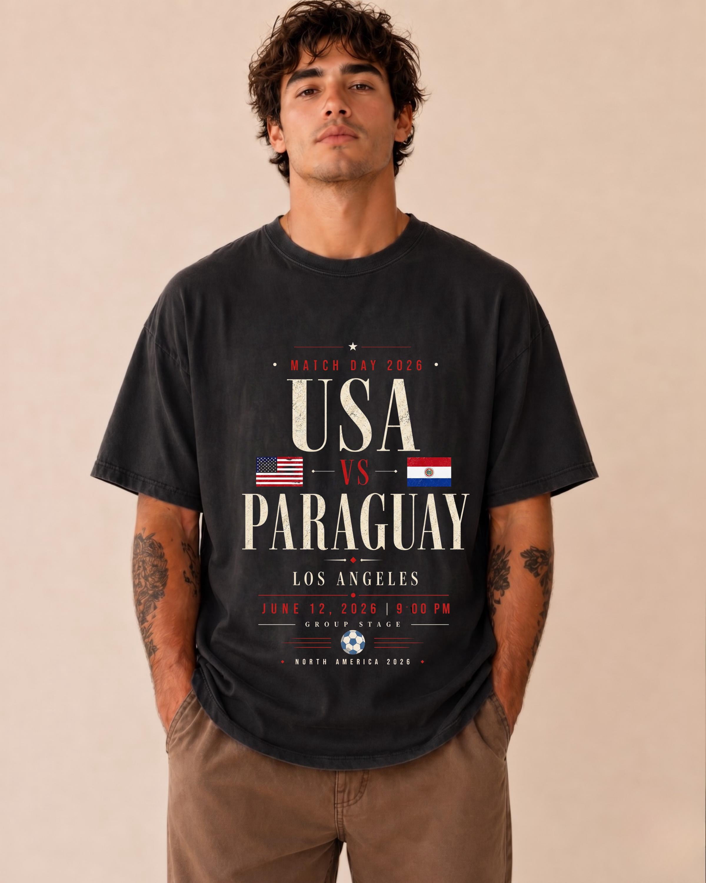 CLOTEX USA vs Paraguay Soccer Cup T-Shirt: Vintage Match Day Tee, Ash ...