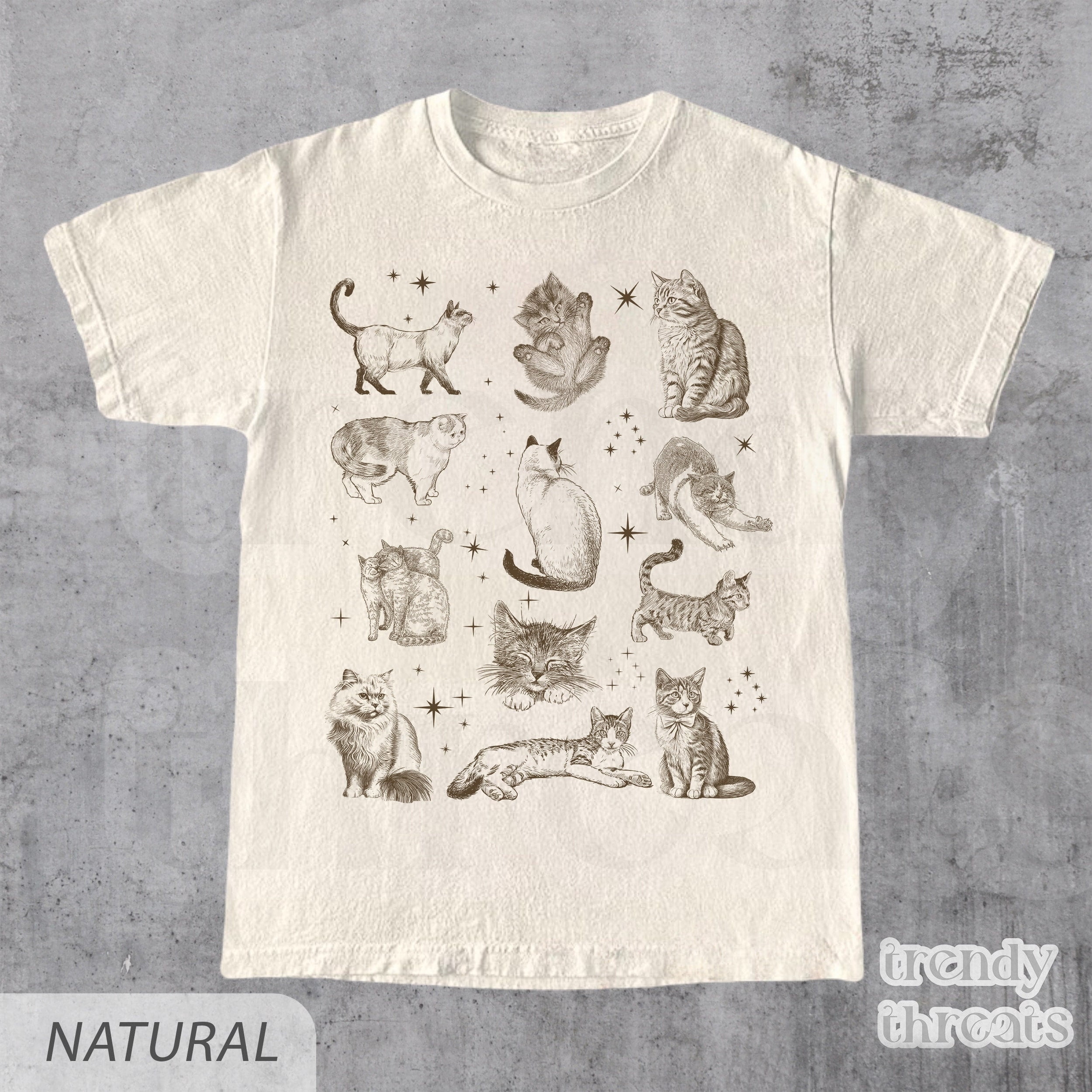 CLOTEX Vintage 90s Tattoo Cat T-Shirt, Retro Kitten Nature Shirt, Cat ...