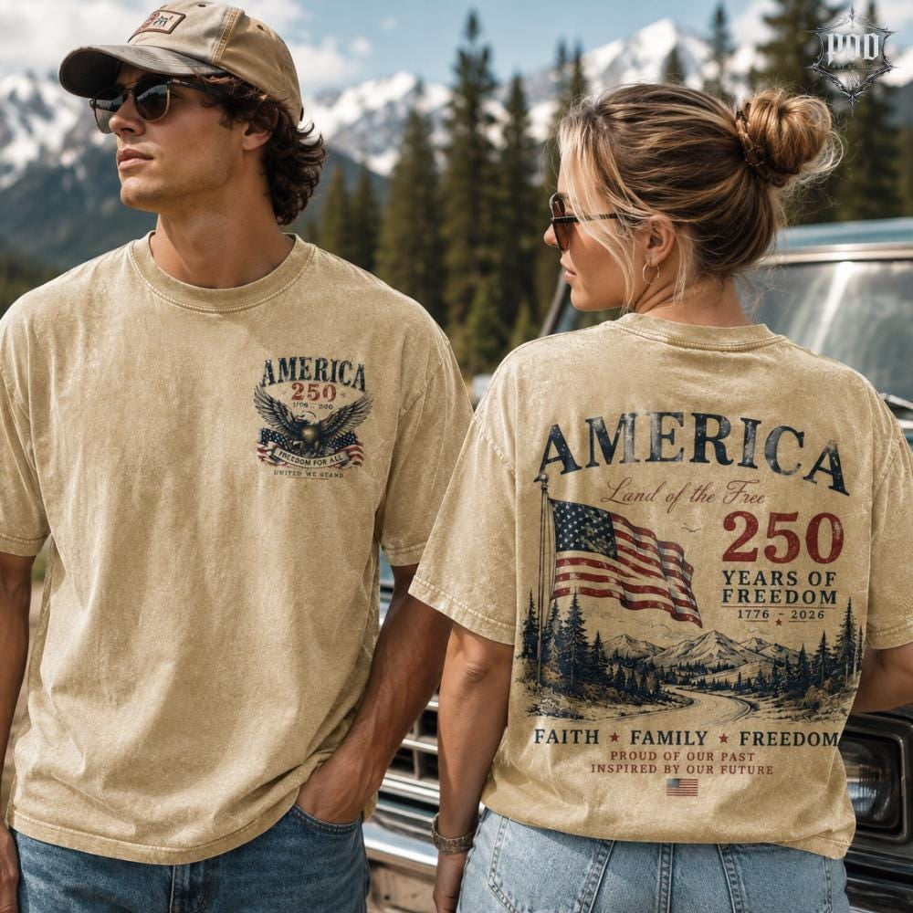 CLOTEX Vintage Washed America Graphic Tee, 250 Years Freedom Patriotic ...