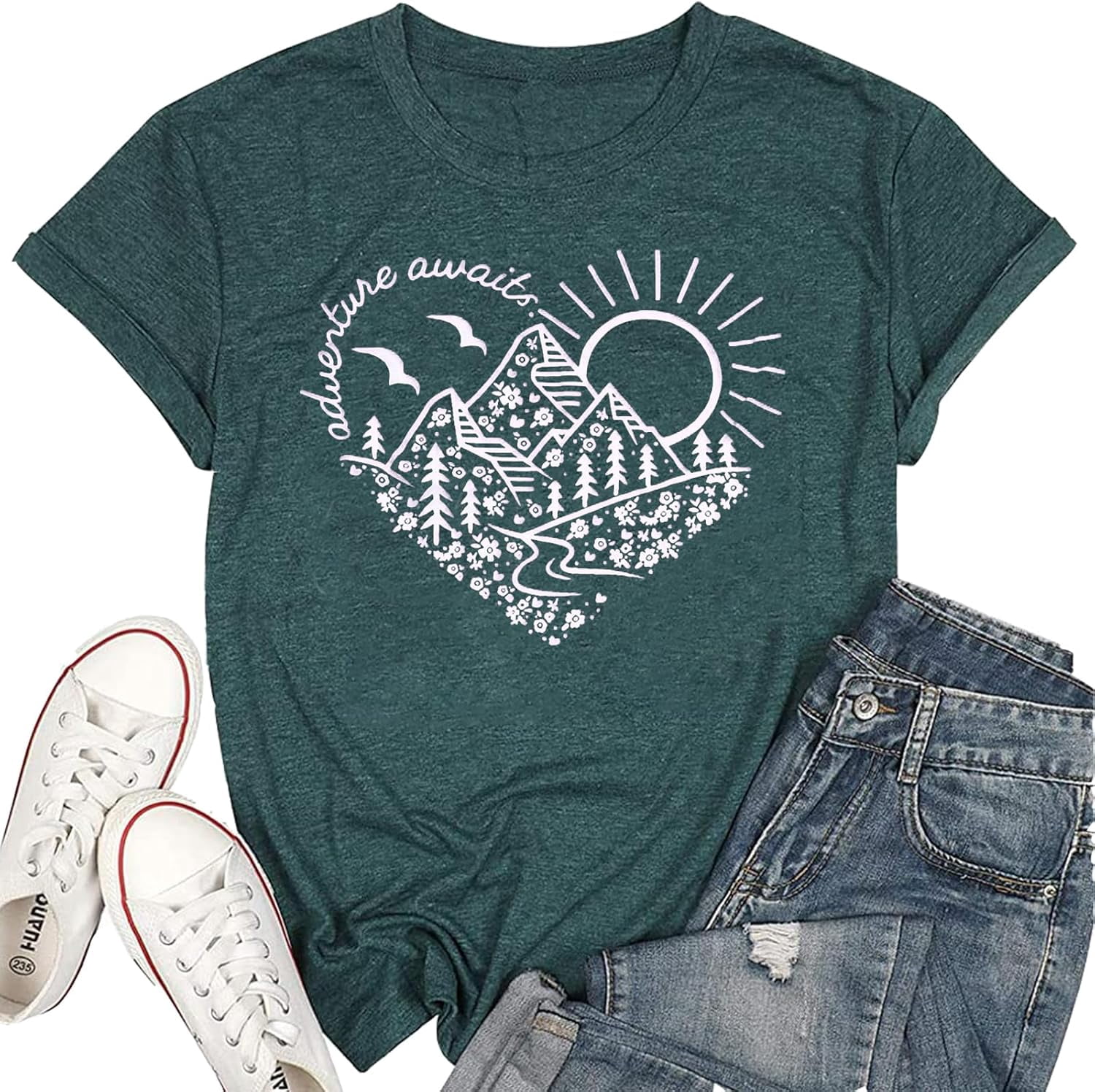CLOTEX Women's Adventure Awaits Outdoor Graphic Tee Nature Hiking ...