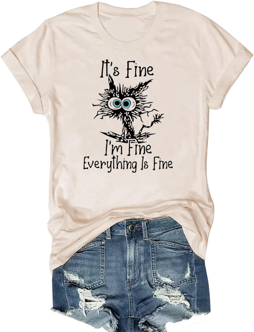 CLOTEX Women's Cute Cat Graphic Tee Blouse Tops - Short Sleeve Sayings ...