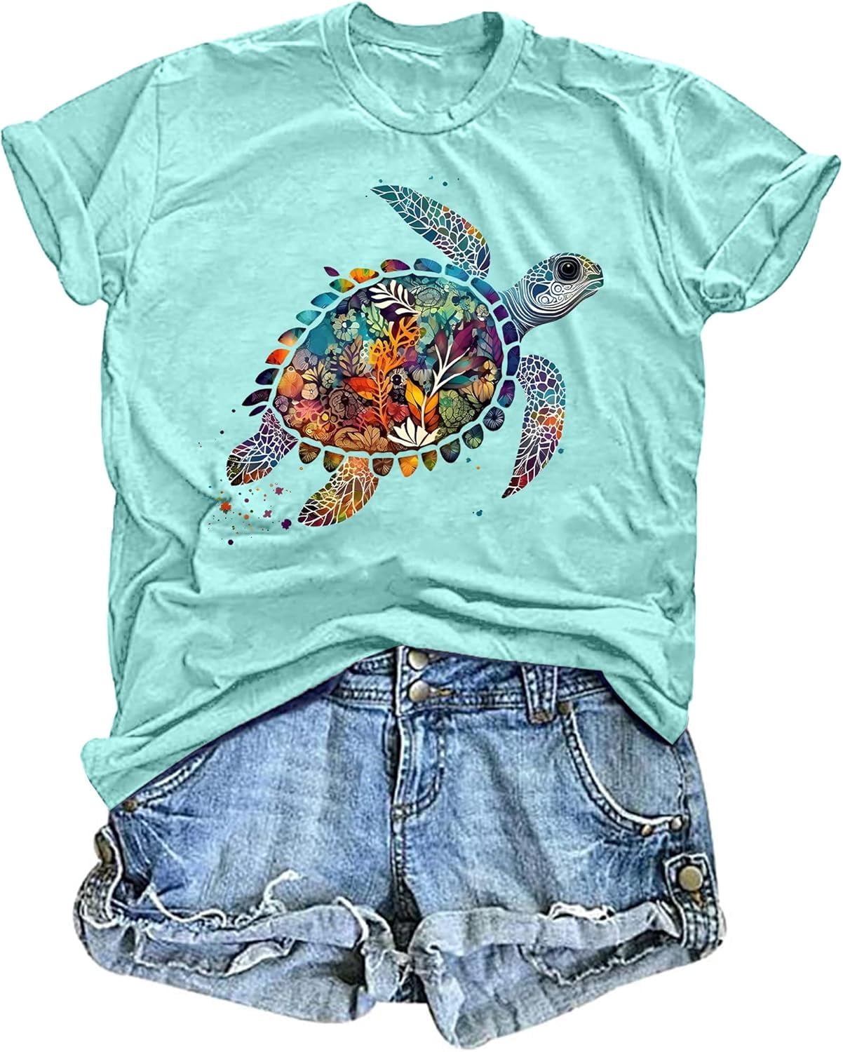 CLOTEX Women's Sea Turtle Print Tee: Funny Ocean Life Shirt for ...