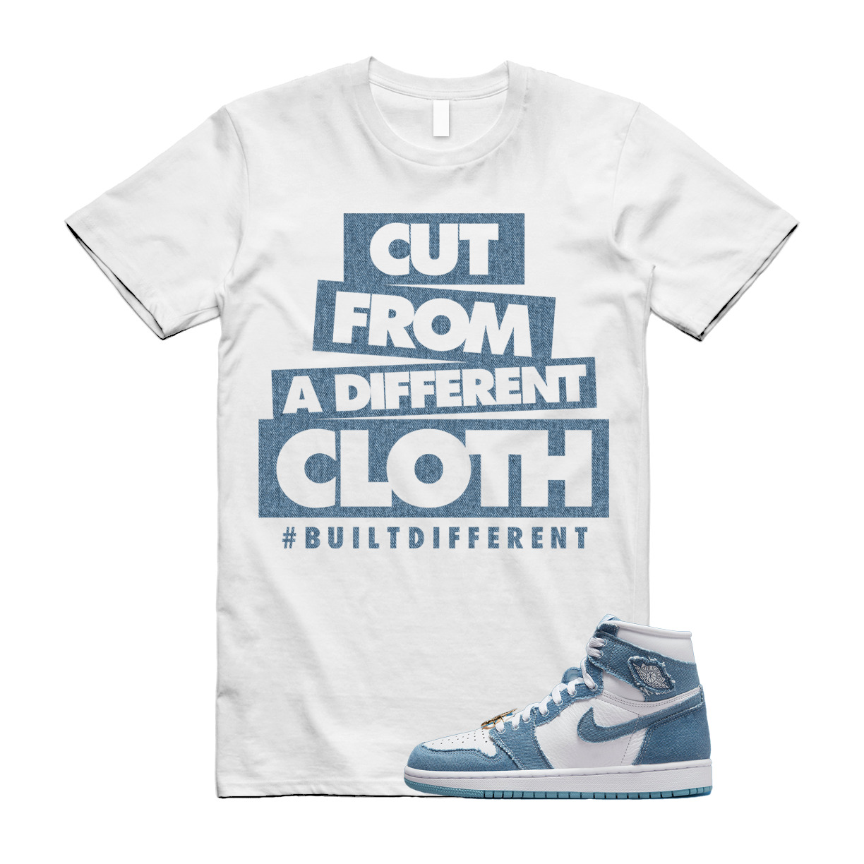 CLOTH T Shirt to match Jordan 1 High OG Denim Worn Blue Metallic Gold ...