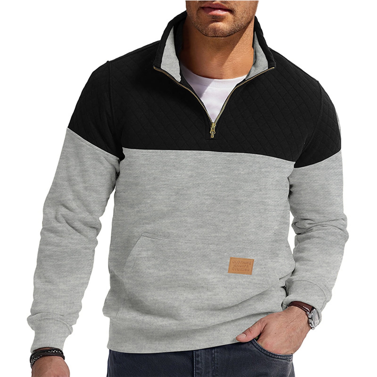 CLOTHING MANUFACTURING Men's Color Block Shoulder Design Stand Collar ...