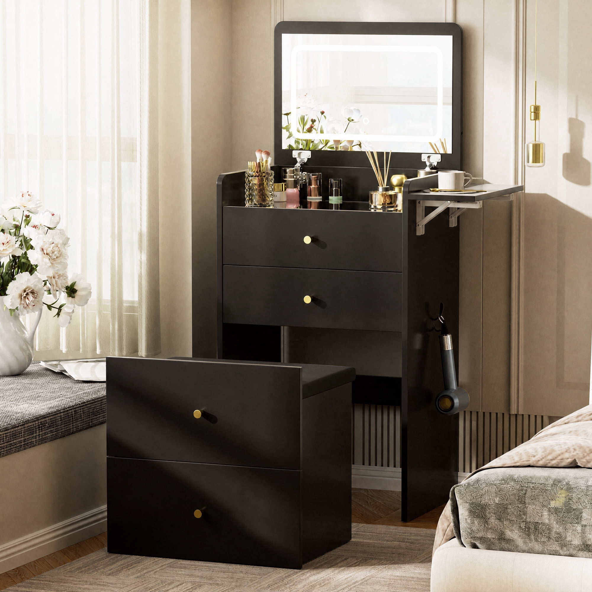 CLOUDEREST PRO Vanity Set with Mirror, Lighted Makeup Dressing Table ...