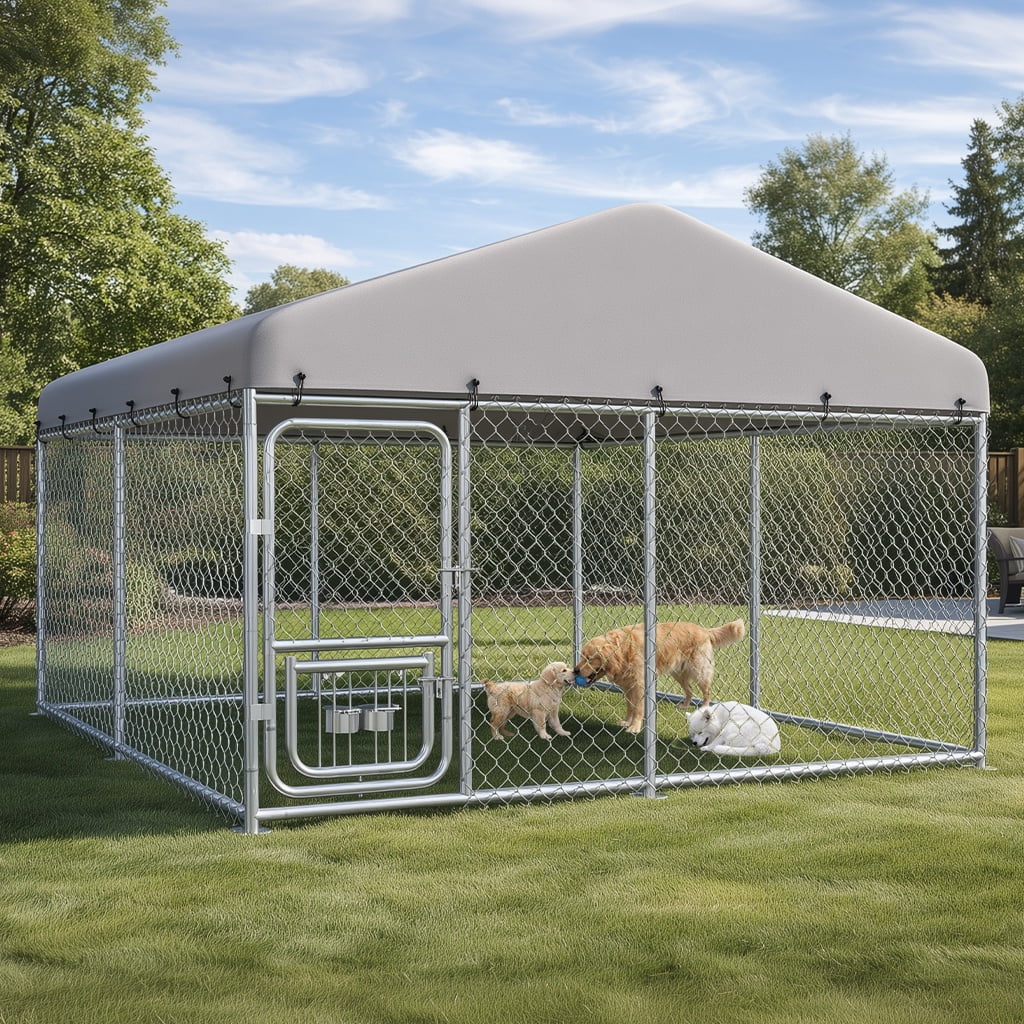 CLOUDREST PRO 10x10x6.1FT Outdoor Dog Kennel with Rotating Feeder Bowls ...
