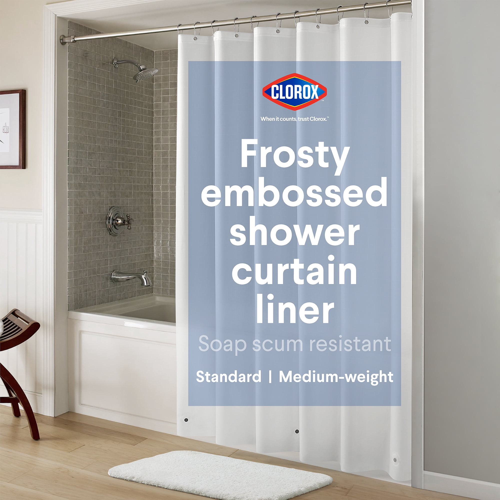 Clorox Shower Liner Medium Weight Waterproof Embossed Textured PEVA ...