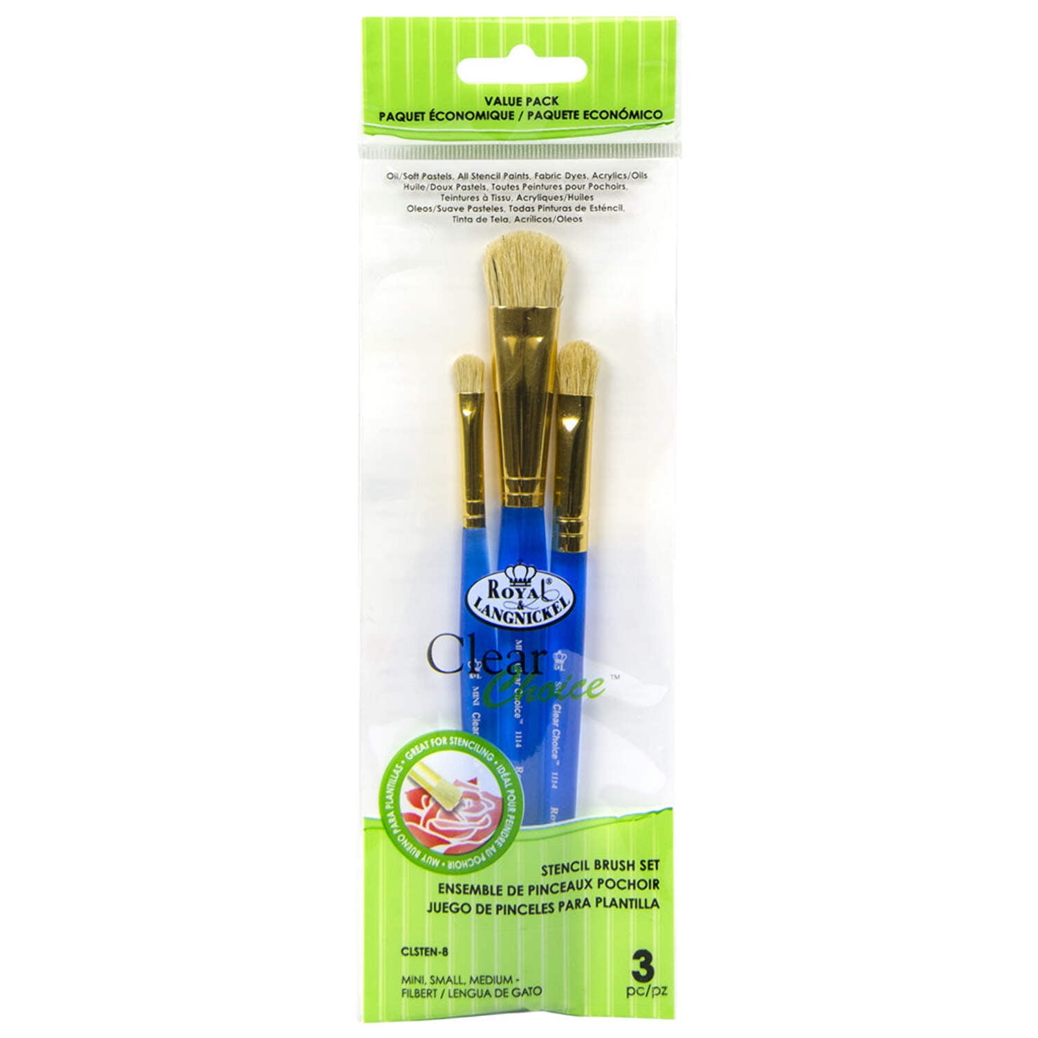 CLSTEN-8 | Clear Choice™ 3pc Filbert Stencil Brush Set - Walmart.com